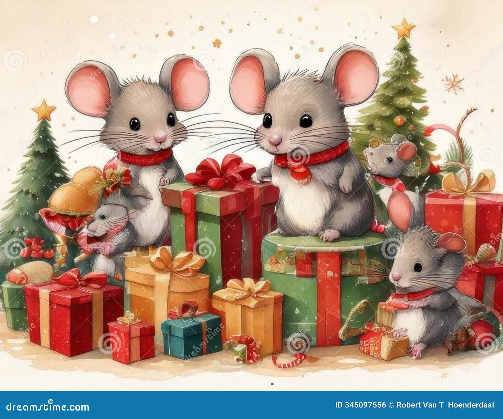 Mice Around Christmas Presents at 14-11-2024 Stock Illustration ...