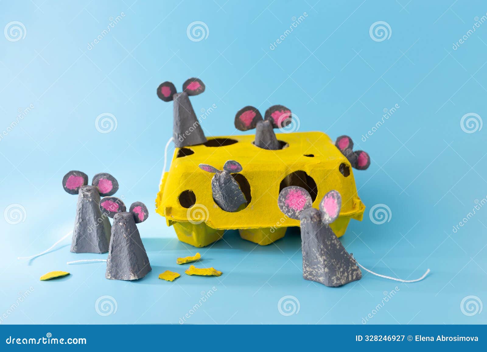 Mice and Cheese Craft Made of Egg Carton Box, Recycling Concept Stock ...