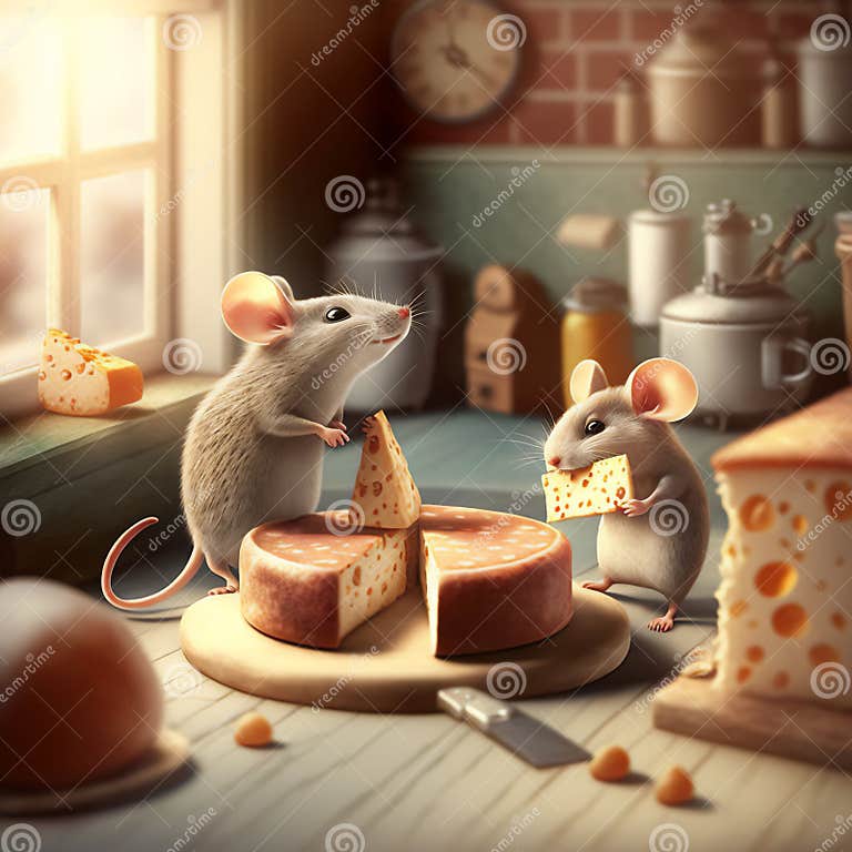 Mice Eating Cheese in the Kitchen. Created with Generative AI Stock ...