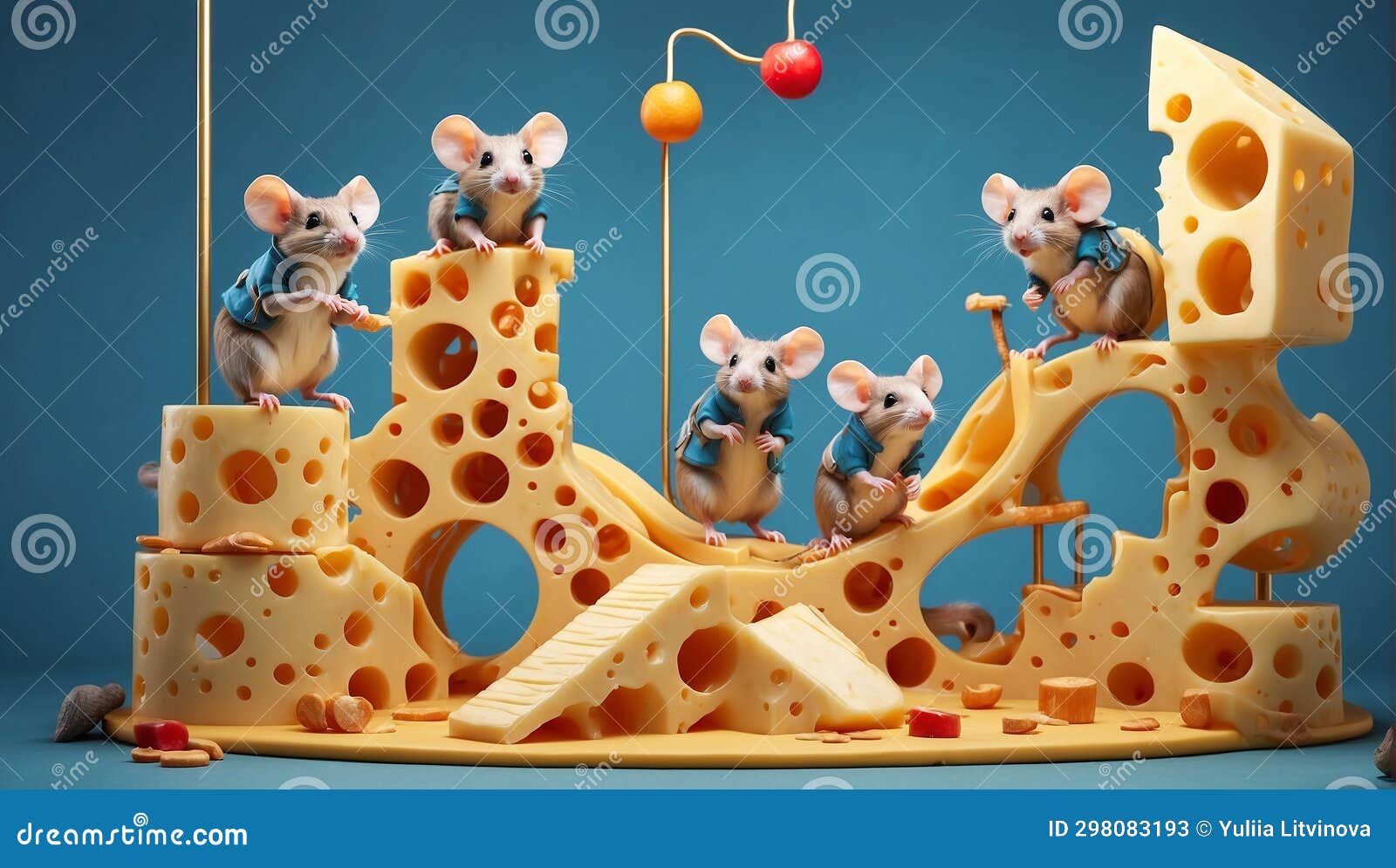 Mice in Jackets Run Around Cheese Slides. Stock Illustration ...