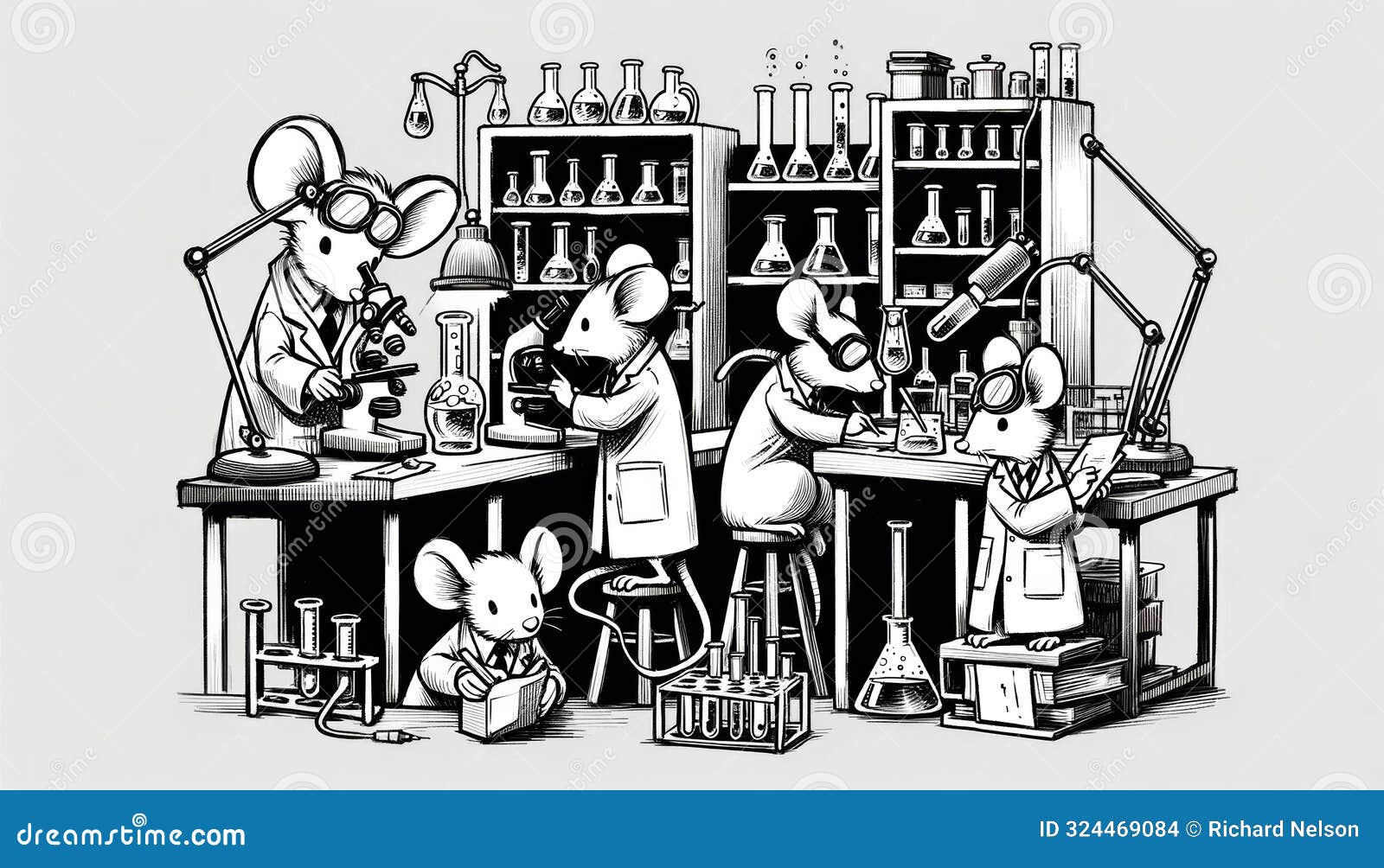 Mice in a laboratory stock illustration. Illustration of characters ...