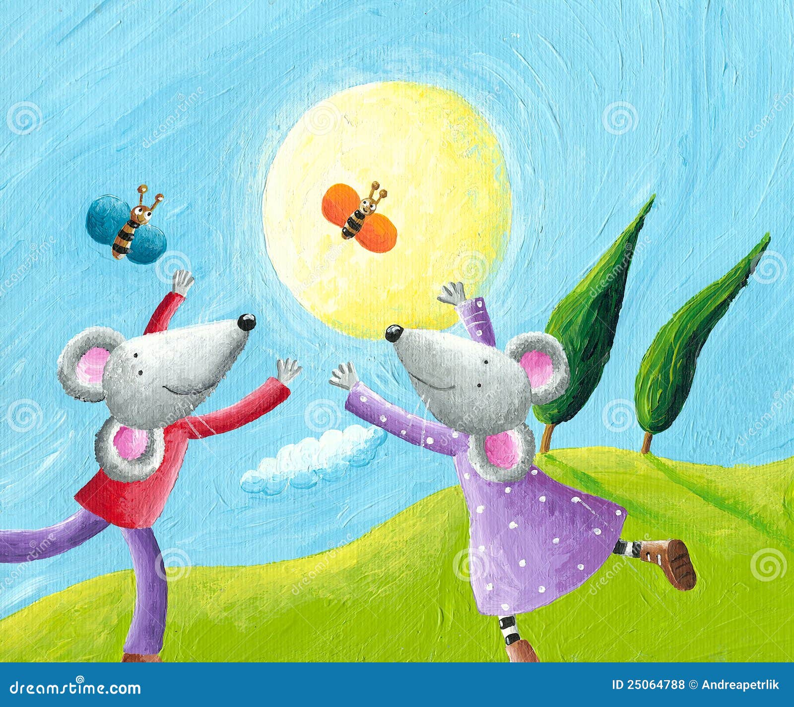 Mice in Love Running in the Meadow Stock Illustration - Illustration of ...