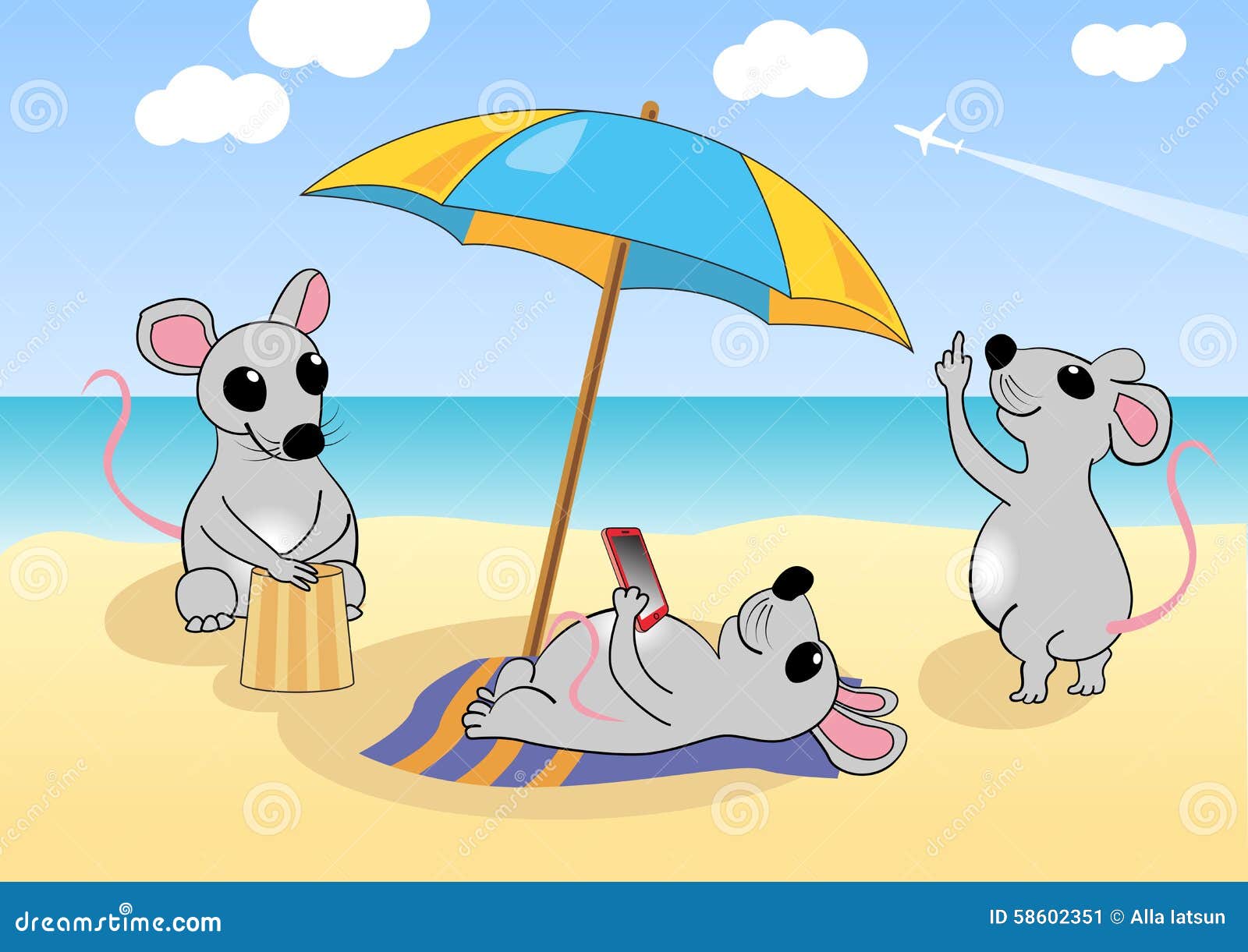 Mice is Resting on the Beach. Vector Illustration Stock Illustration ...