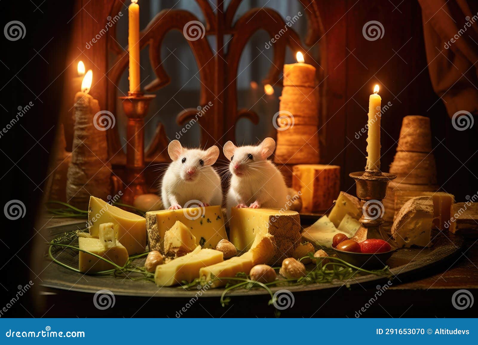Mice Sharing Cheese on a Single Small Plate in a Cage Stock Photo ...