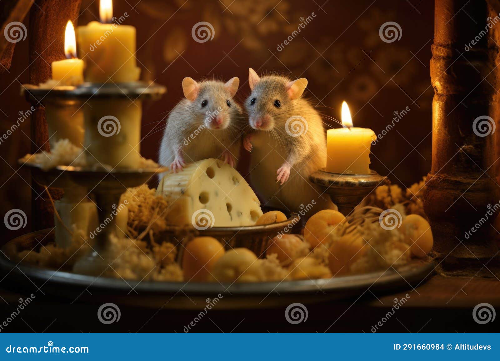 Mice Sharing Cheese on a Single Small Plate in a Cage Stock Photo ...