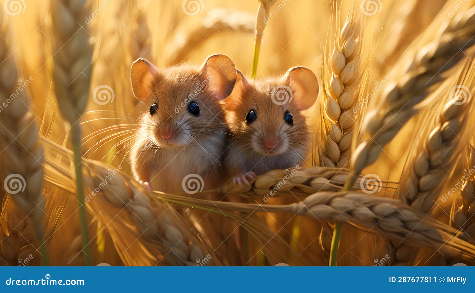 Mice in the Wheat Field, Cute Animals Stock Illustration - Illustration ...