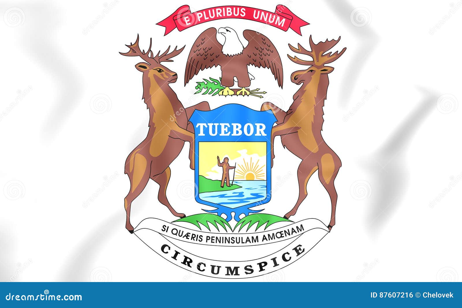 Michigan Coat of Arms, USA. Stock Illustration - Illustration of ensign ...