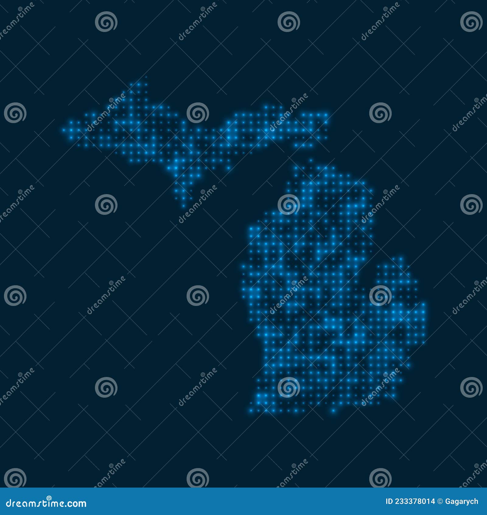 Michigan Dotted Glowing Map. Stock Vector - Illustration of dotted ...