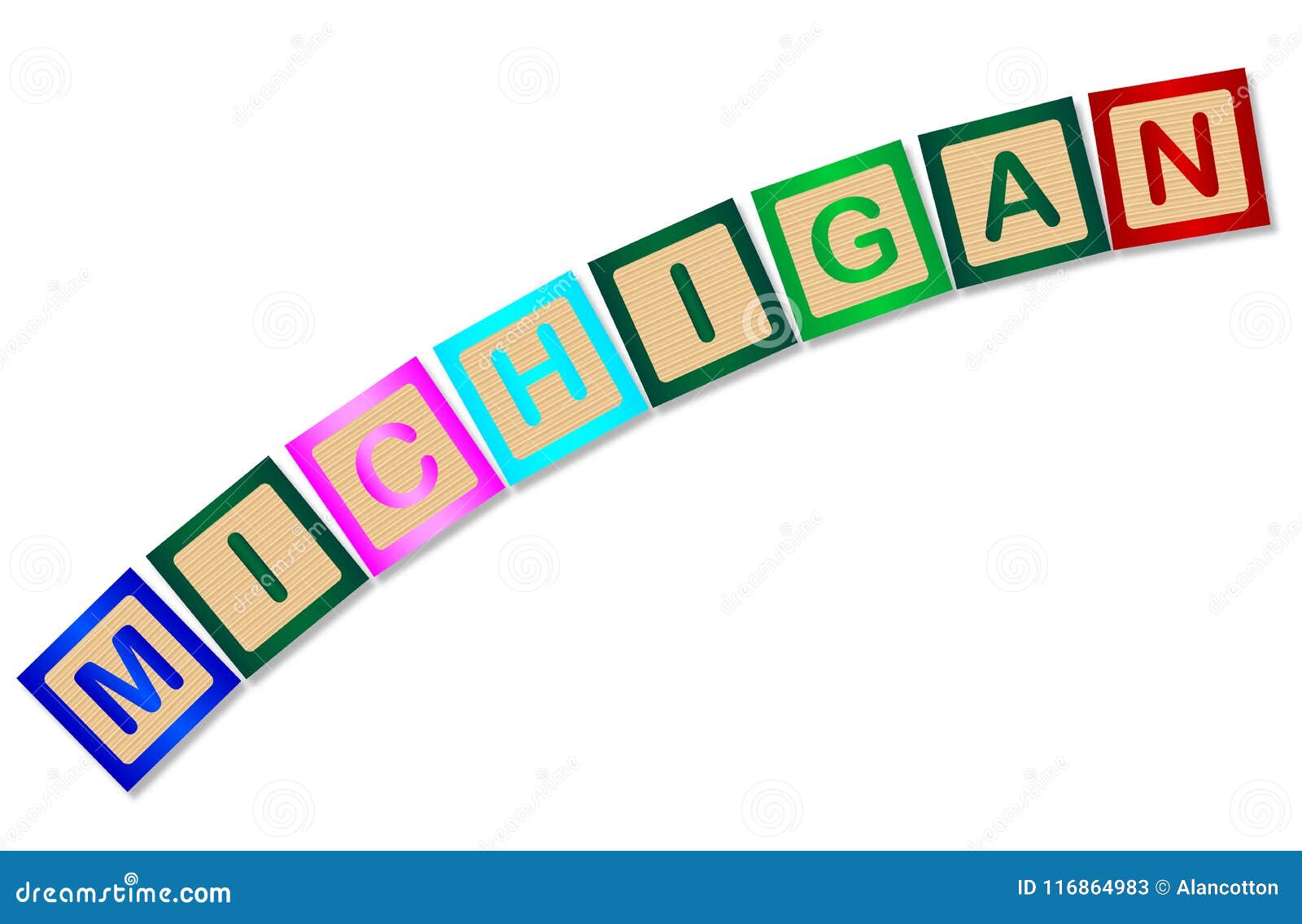 Michigan Em Letras De Bloco De Madeira Isoladas Ilustração do Vetor ...