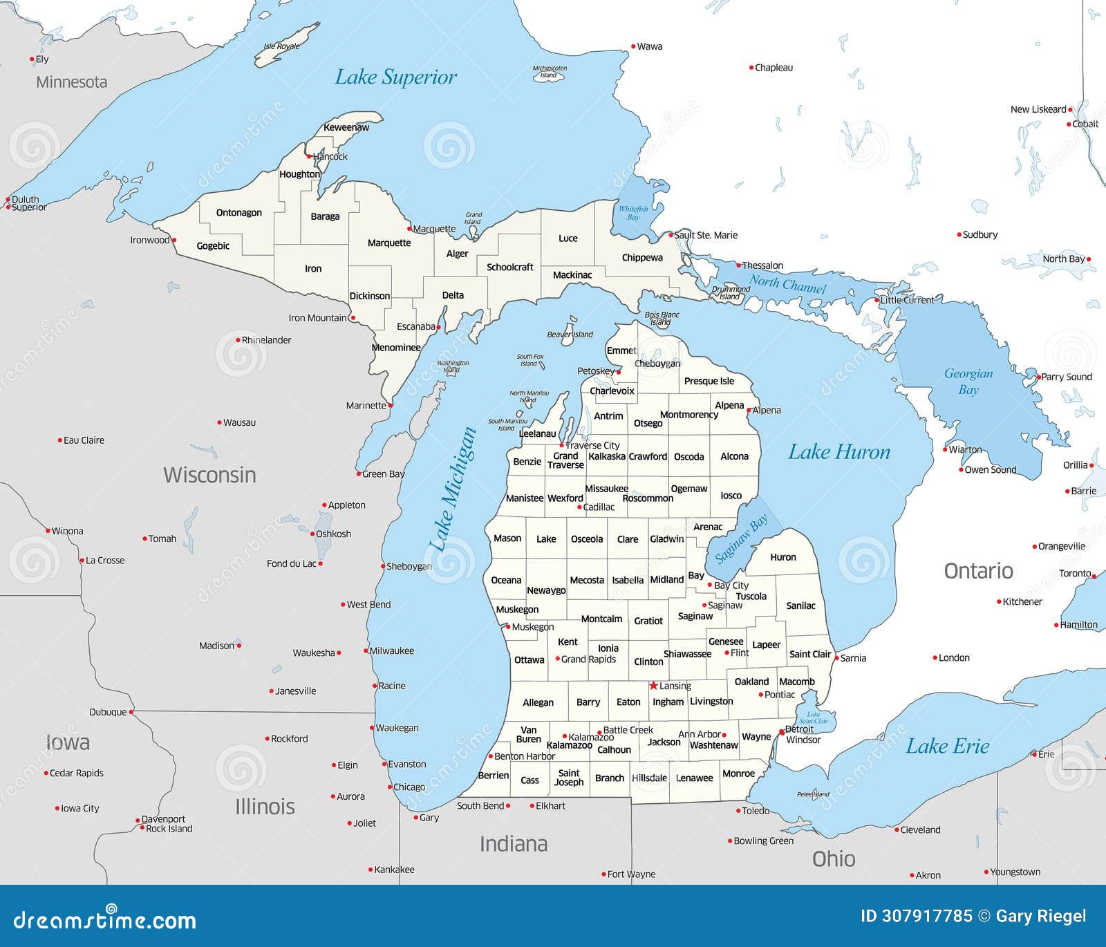 Political Map of the Counties that Make Up the State of Michigan Stock ...