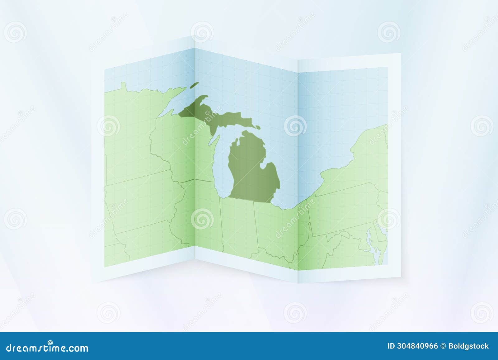 Michigan Map, Folded Paper with Michigan Map Stock Illustration ...