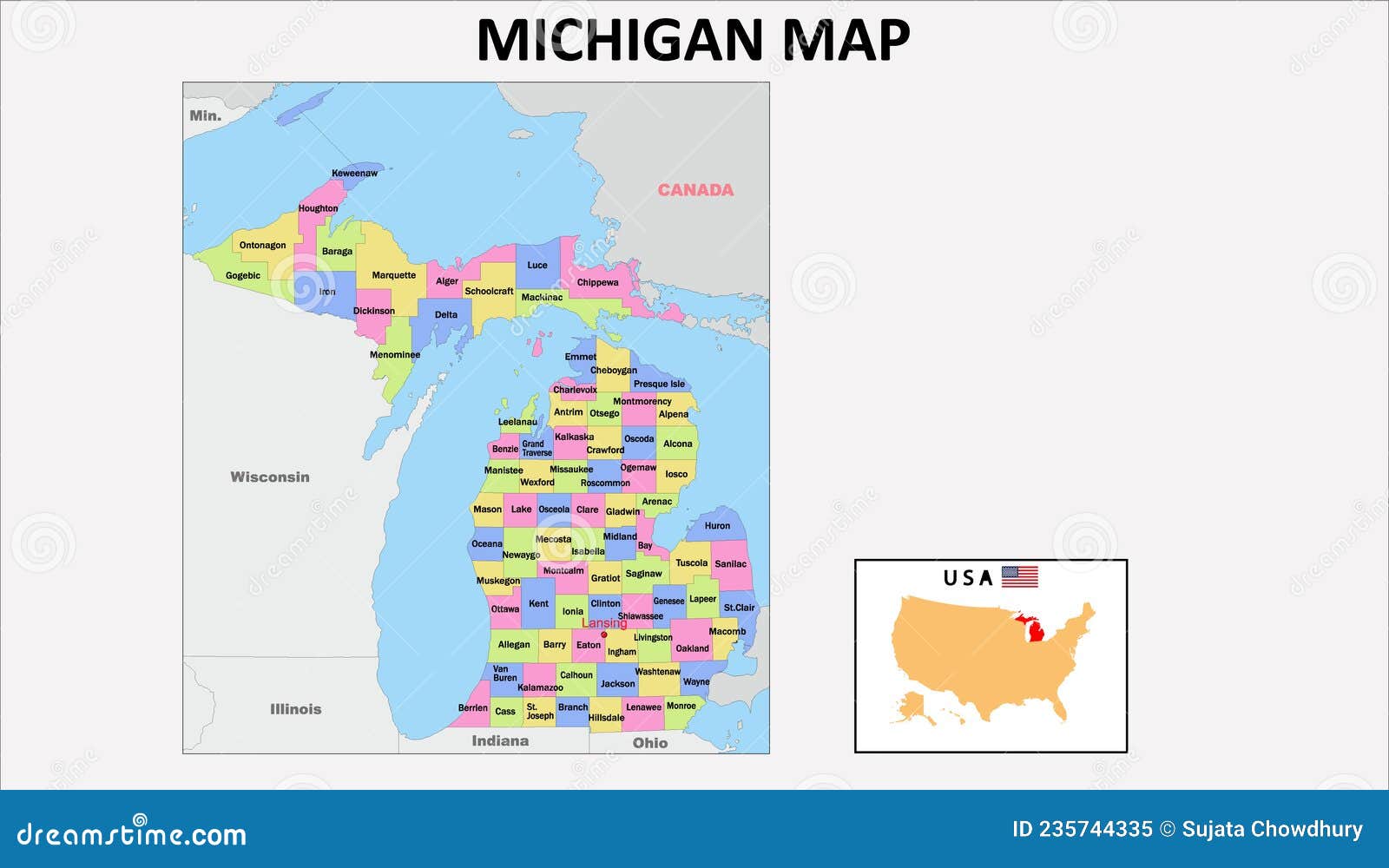 Michigan Map. State and District Map of Michigan Stock Vector ...