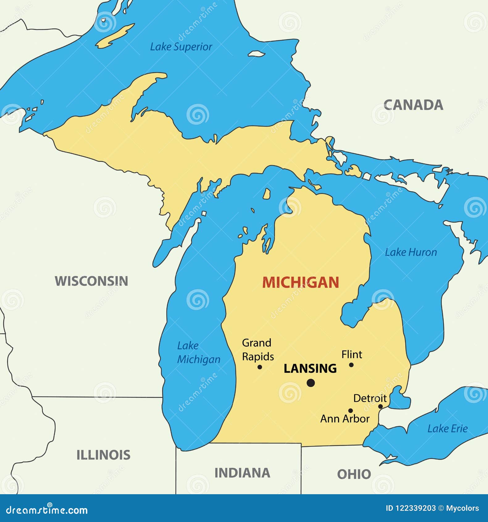 Michigan - mapa do vetor ilustração do vetor. Ilustração de amarelo ...