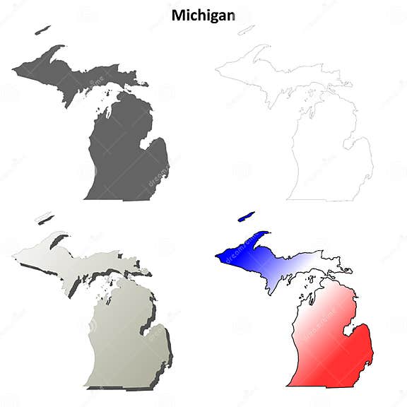 Michigan outline map set stock vector. Illustration of detailed - 93443288