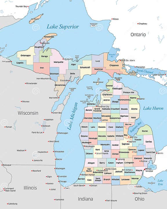 Political Map of the Counties that Make Up the State of Michigan Stock ...