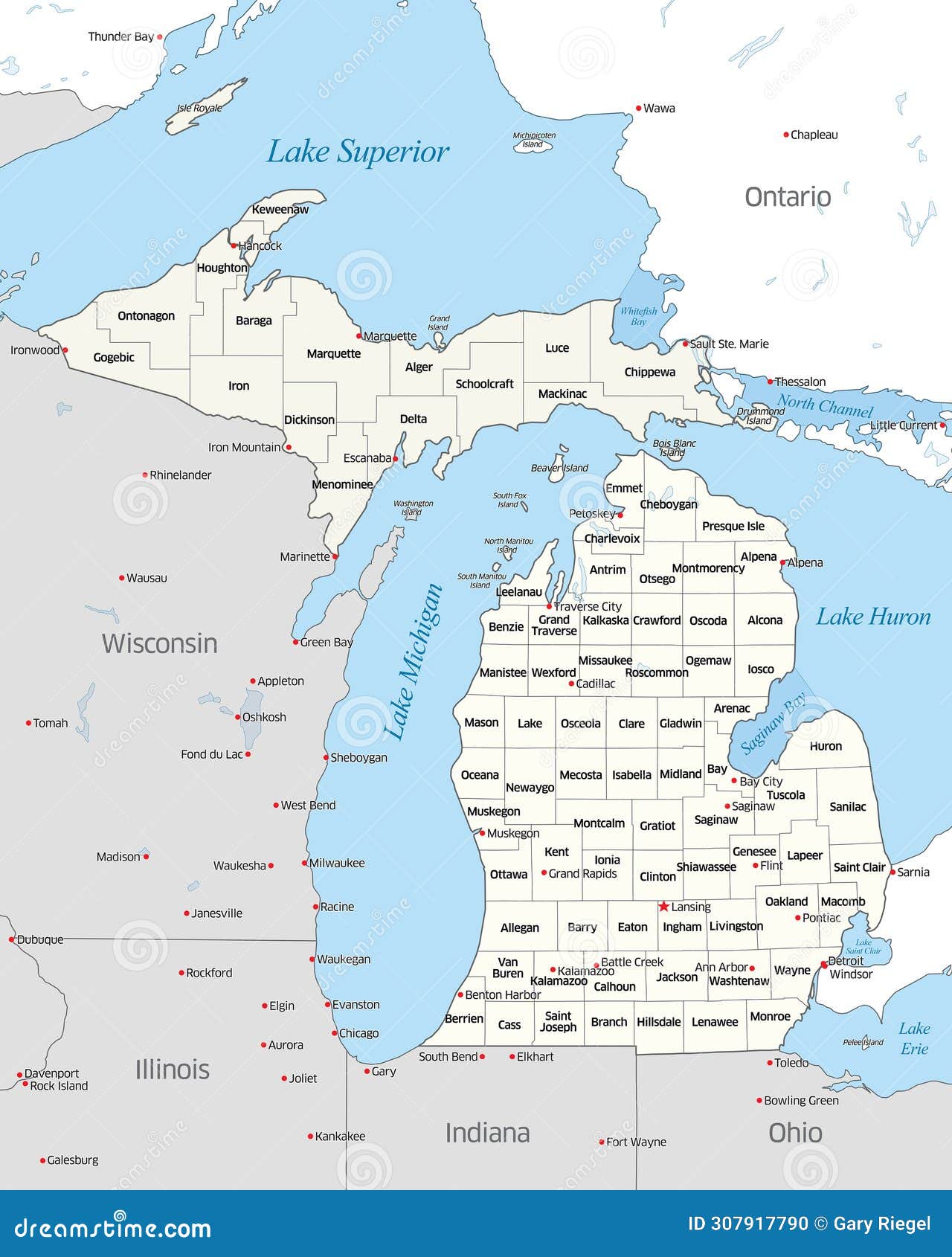 Counties Map of the State of Michigan Stock Illustration - Illustration ...