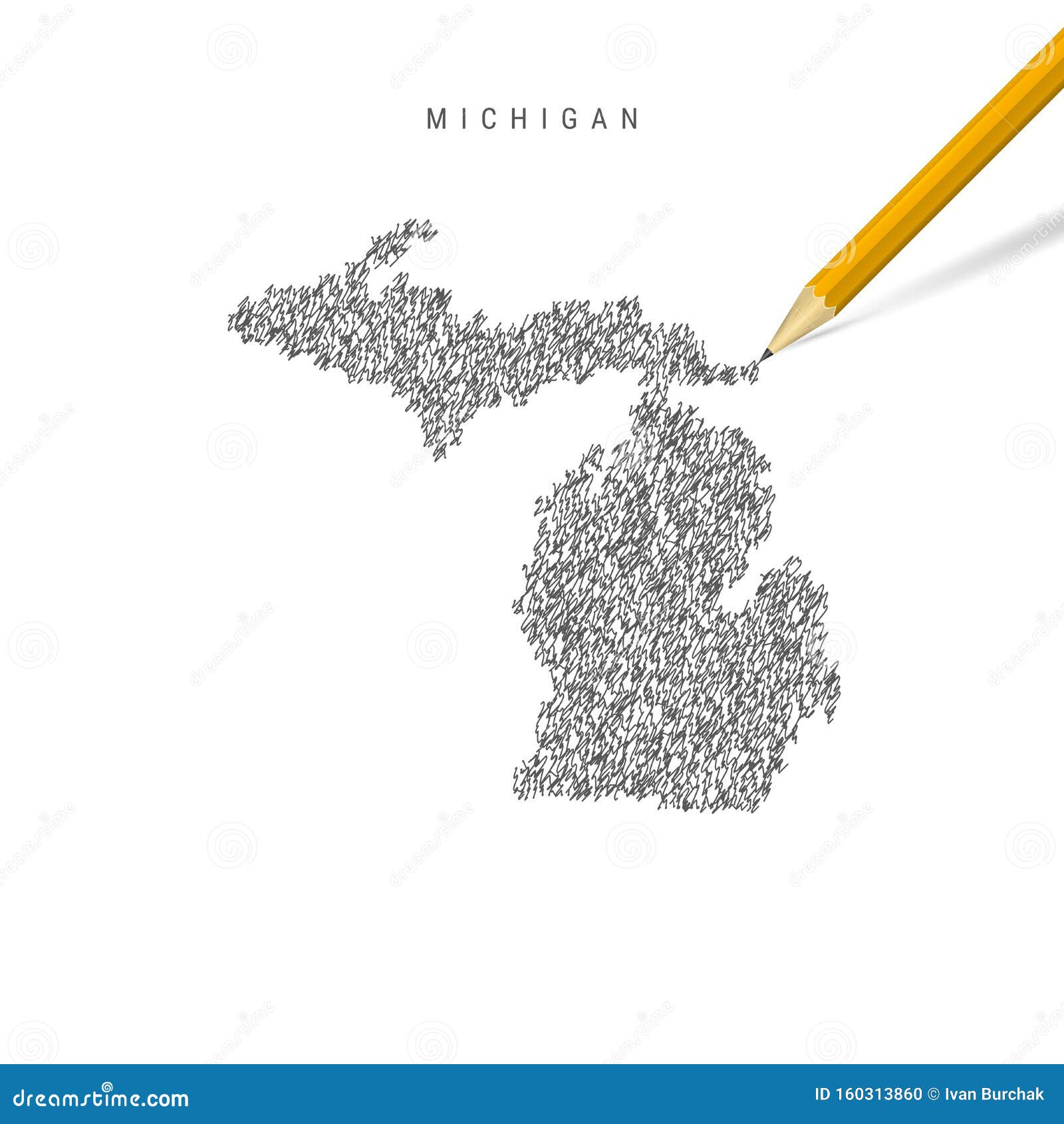 Michigan Sketch Scribble Map Isolated On White Background. Hand Drawn ...