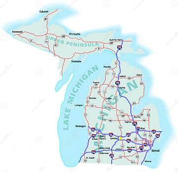 Michigan State Interstate Map Stock Vector - Illustration of states ...
