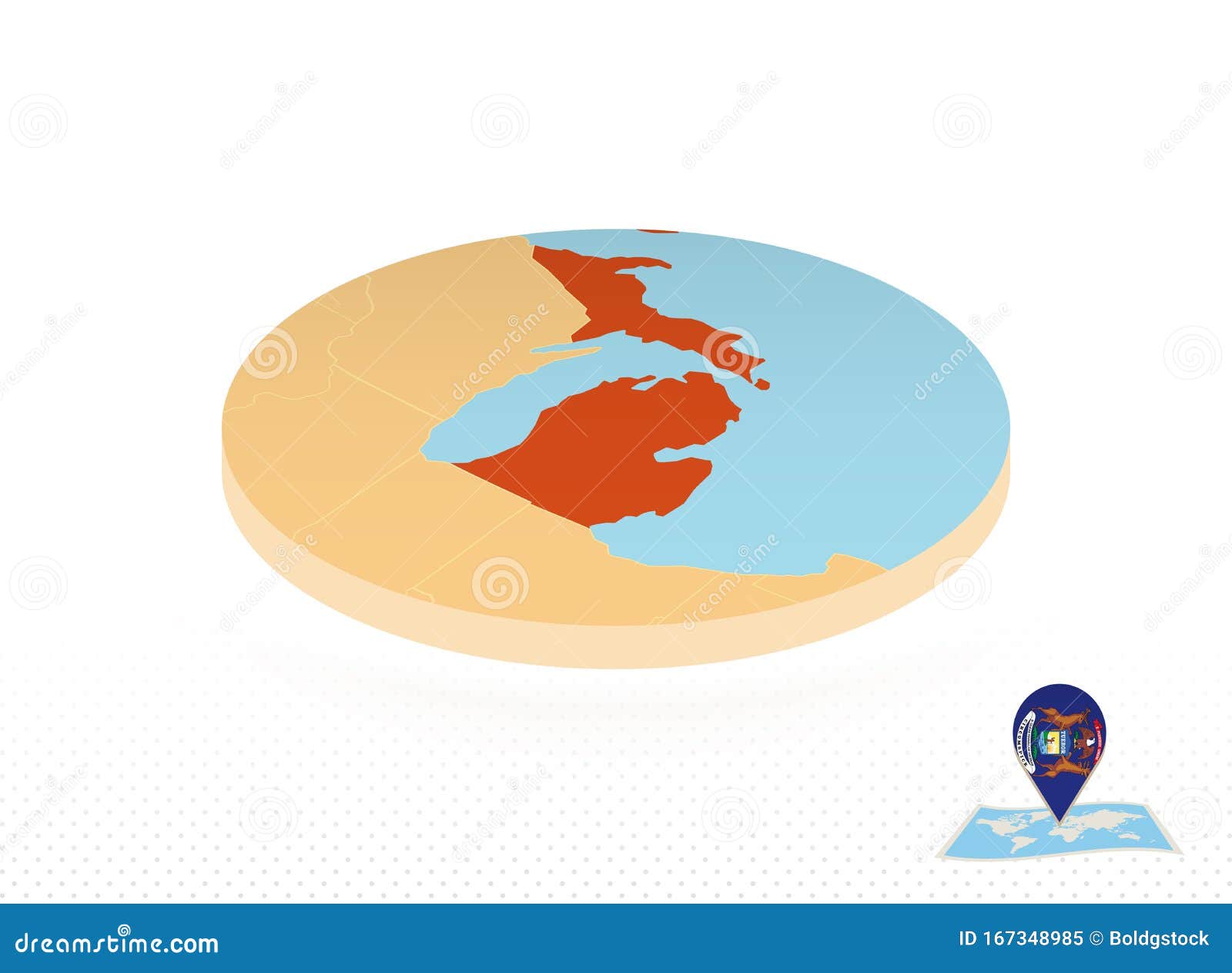 Michigan State Map Designed in Isometric Style, Orange Circle Map Stock ...
