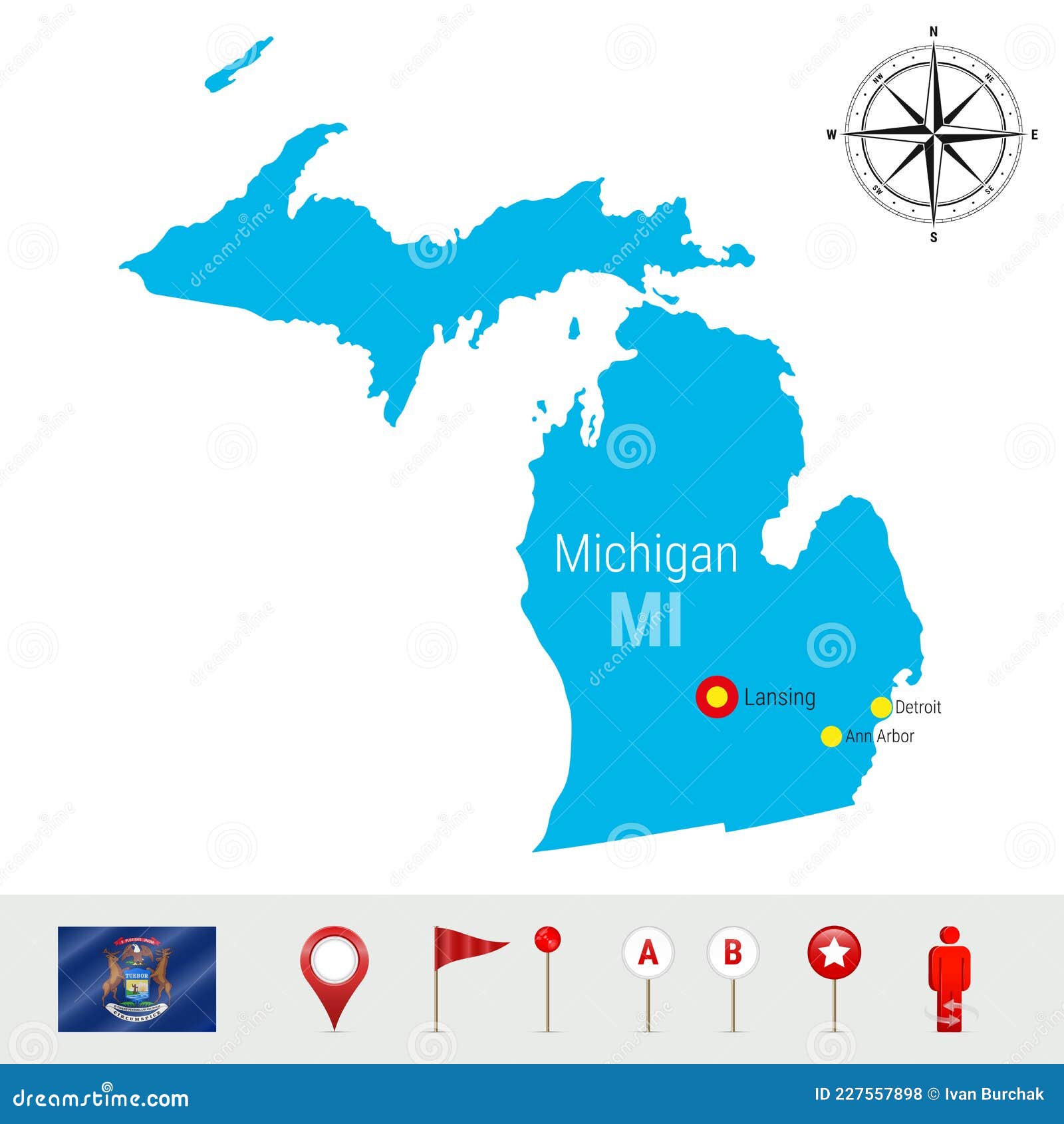Michigan Vector Map Isolated on White Background. High Detailed ...