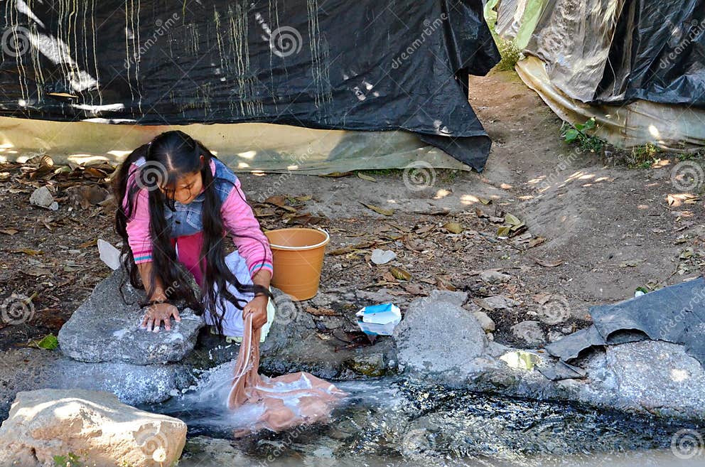 Michoacan Mexico January 15 Young Girl Washing Clothes By Hand