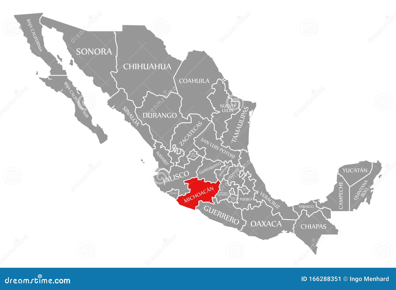 Michoacan Red Highlighted in Map of Mexico Stock Illustration ...