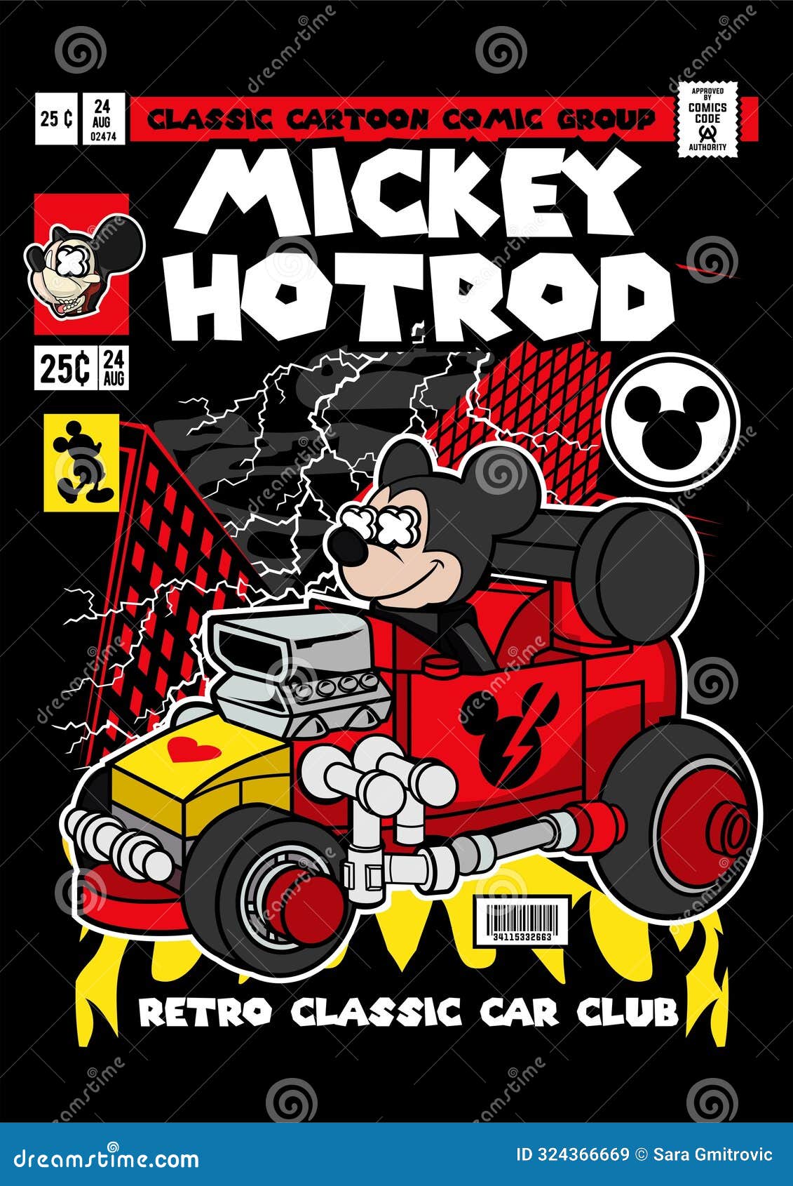 Mickey Hot Rod stock illustration. Illustration of graphics - 324366669