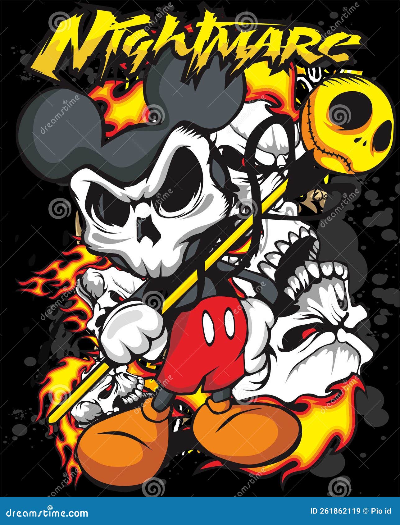 MICKEY ZOMBIE ILLUSTRATION stock vector. Illustration of bird - 261862119