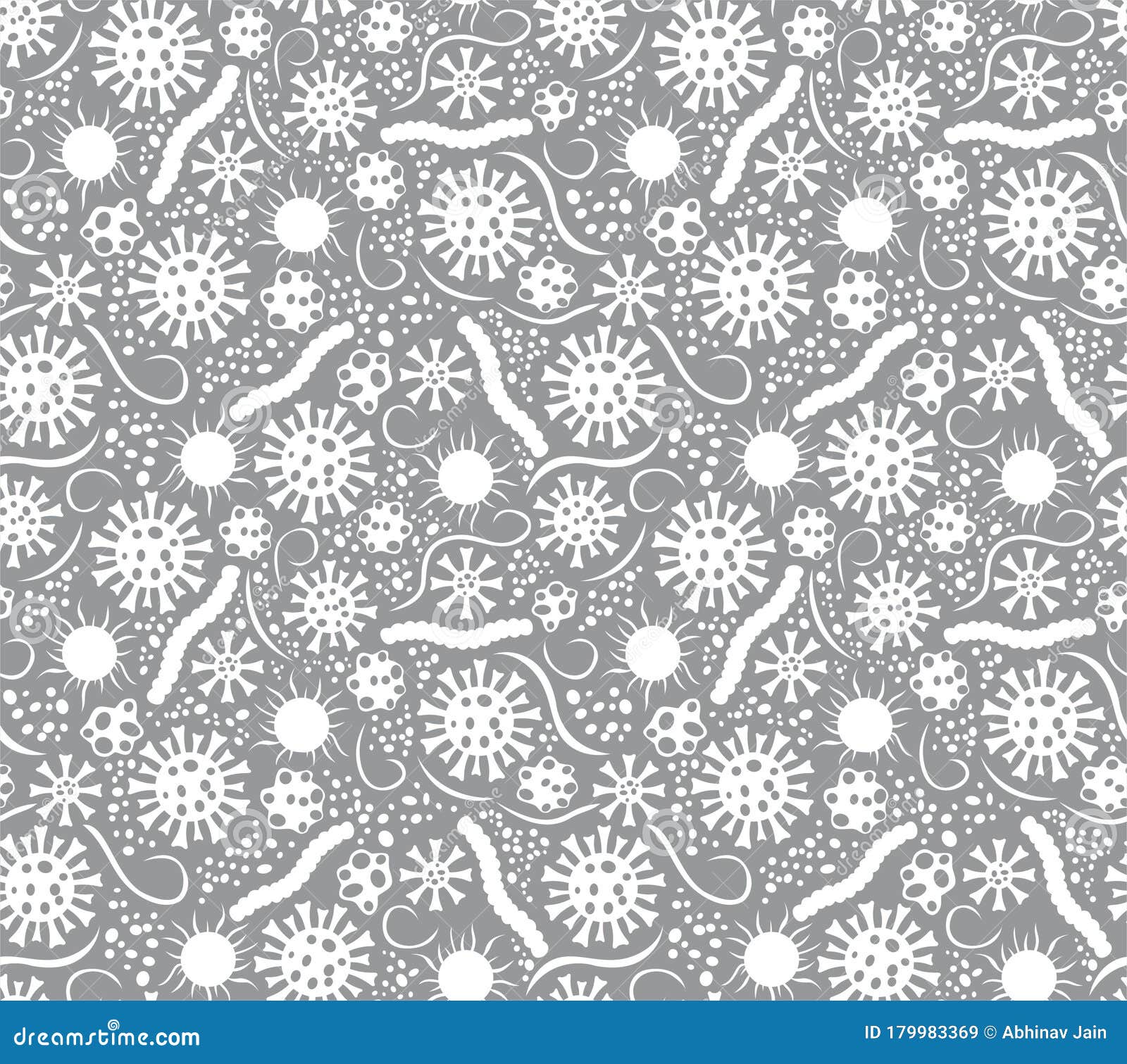 Micro Bacteria Virus Pattern Seamless on Grey Background. Different ...