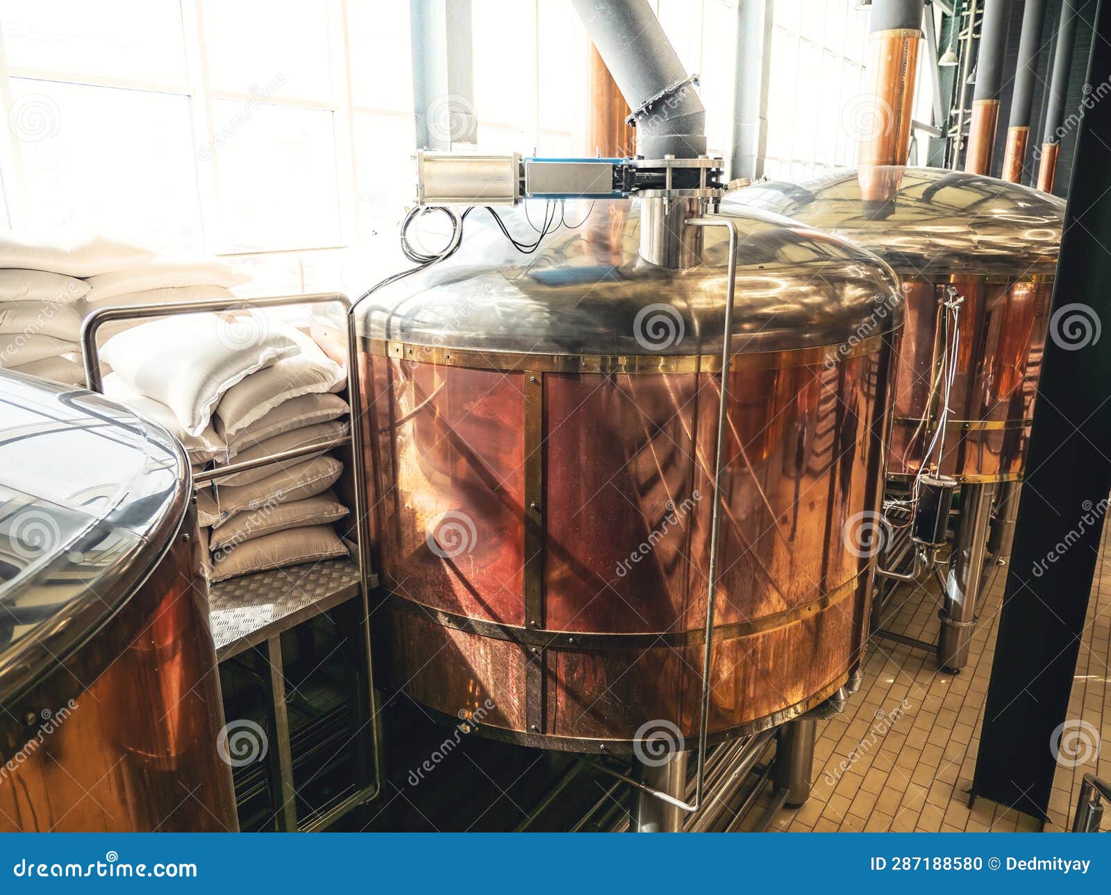 Micro Brewery and Equipment. Round Copper Storage Tanks for Beer ...
