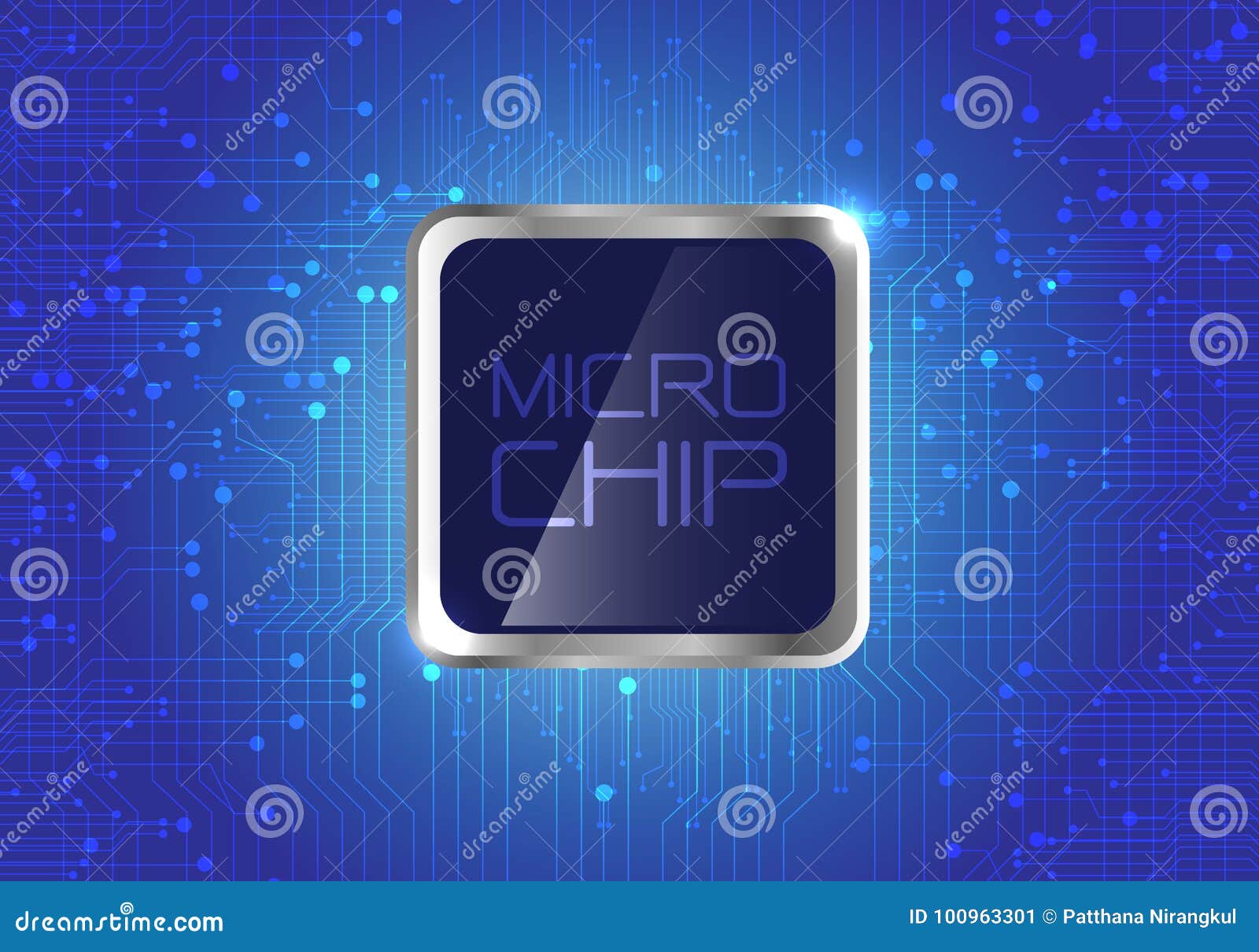 Micro Chip on Blue Circuit Pattern Background Design Modern Computer ...