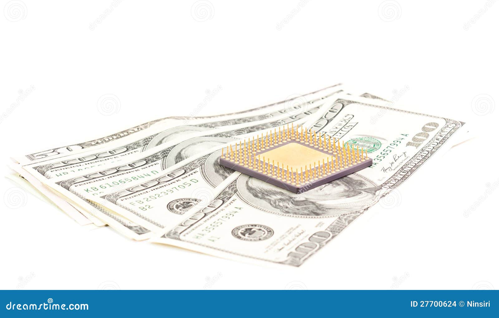 Micro Chip with Dollar Bills Stock Photo - Image of network ...