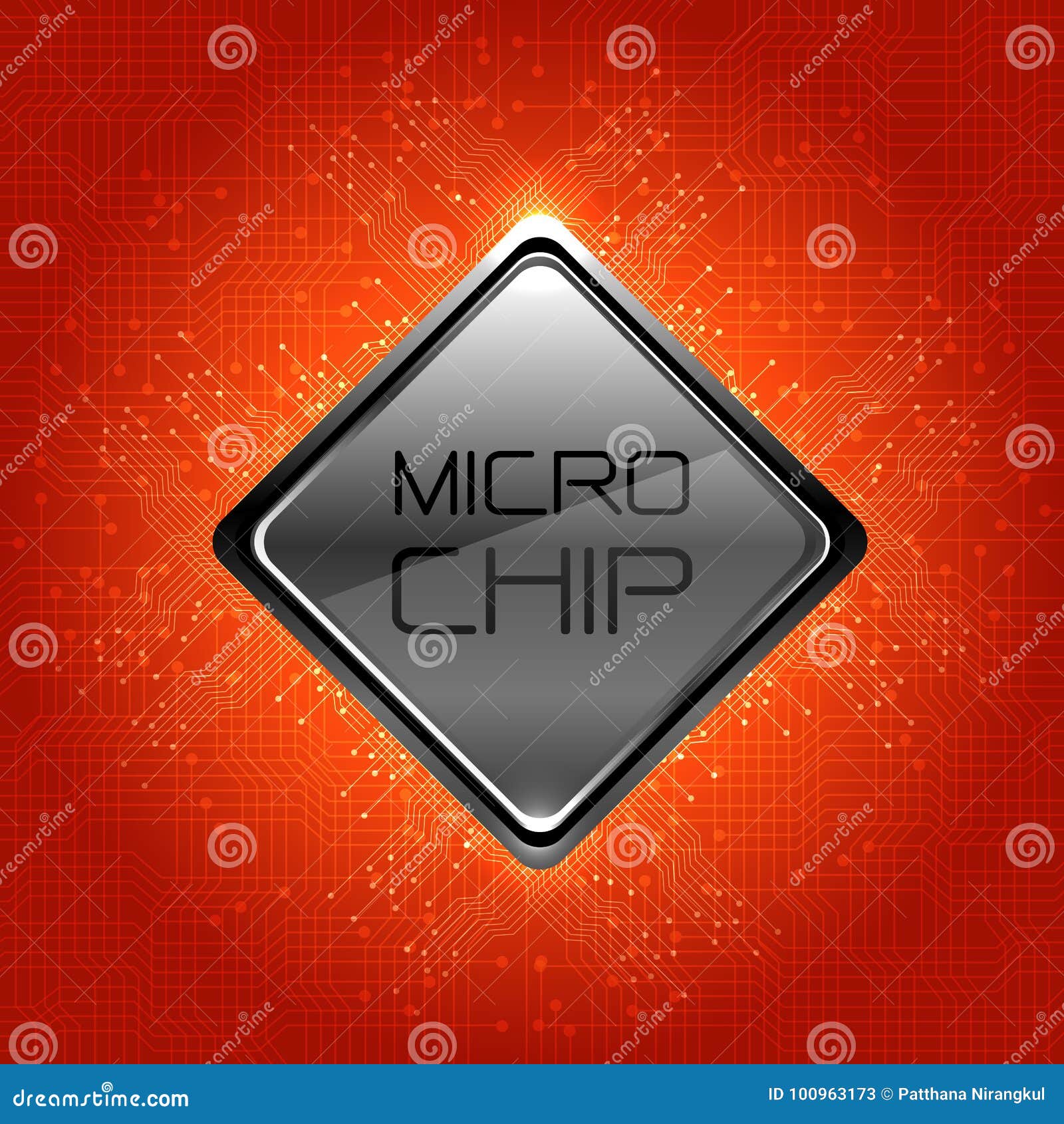 Micro Chip on Red Circuit Pattern Design Modern Futuristic Technology ...