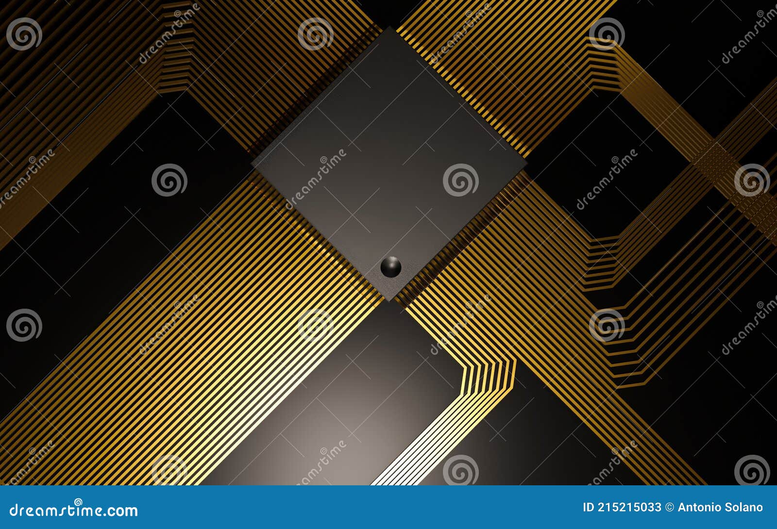 Micro Chip with Shiny Golden Circuits Stock Illustration - Illustration ...