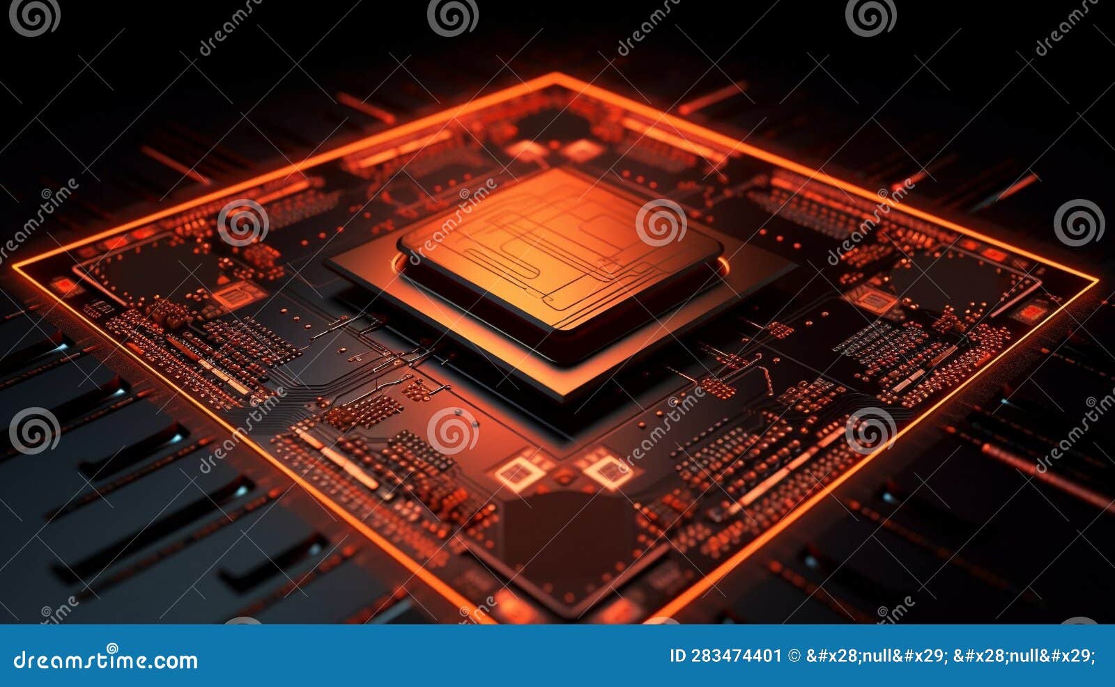 Micro CPU on Circuit Board with Red Lighting 3D. Generative Ai Stock ...