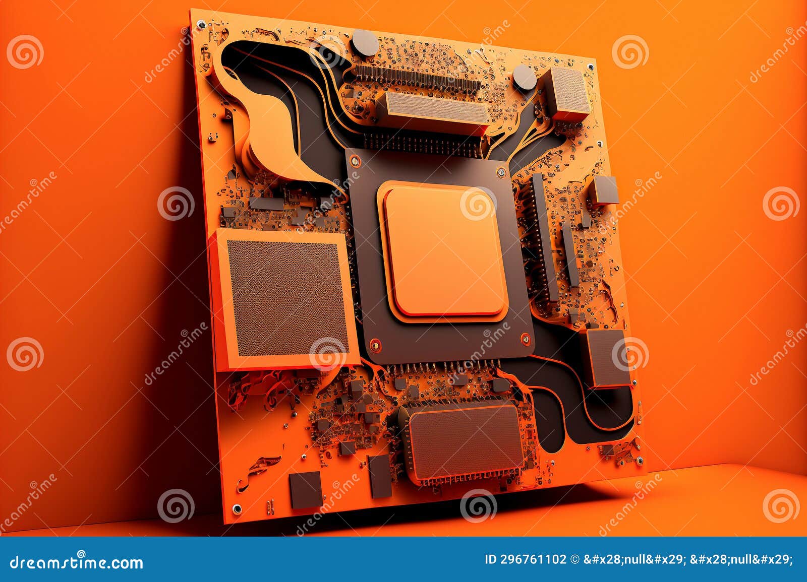 Micro CPU on Circuit Board with Yellow Lighting 3D. Generative Ai Stock ...