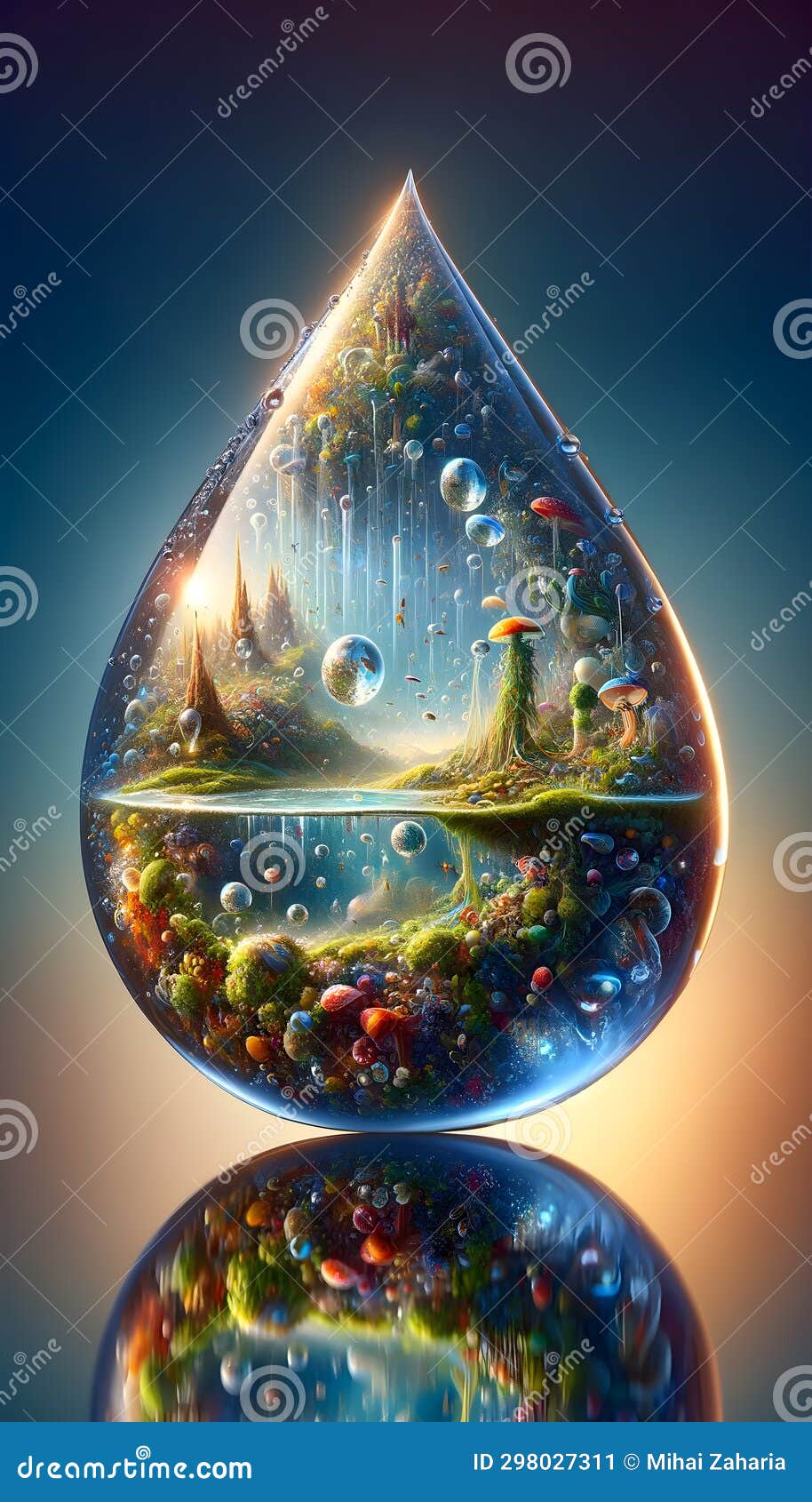 Micro Ecosystem Inside a Water Droplet. Created with Generative AI ...