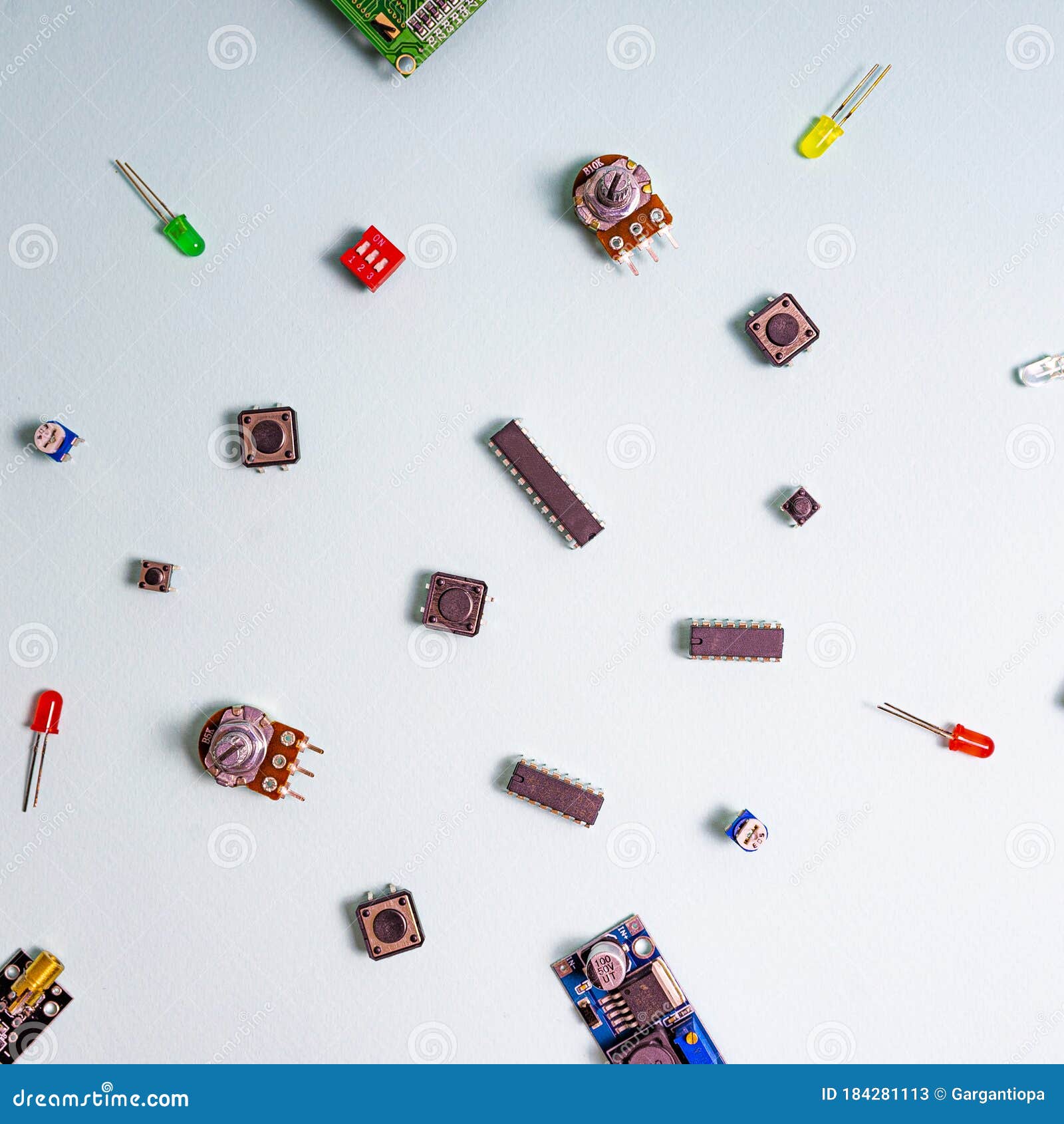 Micro Eleectronics Arduino DIY Components on a Light Background, Top ...