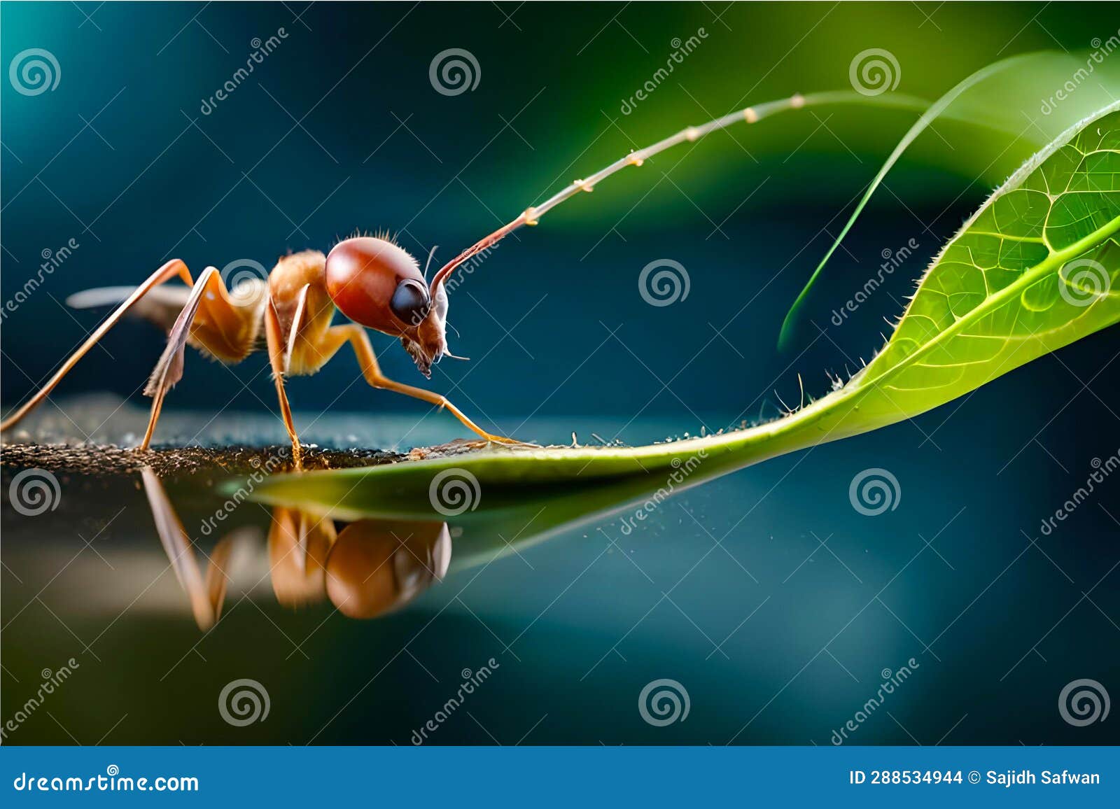 Micro Image of Red Ant with Mango Leaves Ai Generated. Stock ...