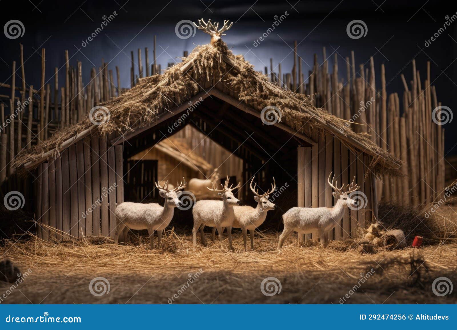 Micro Model of Reindeer Barn with Hay and Antlers Stock Photo - Image ...