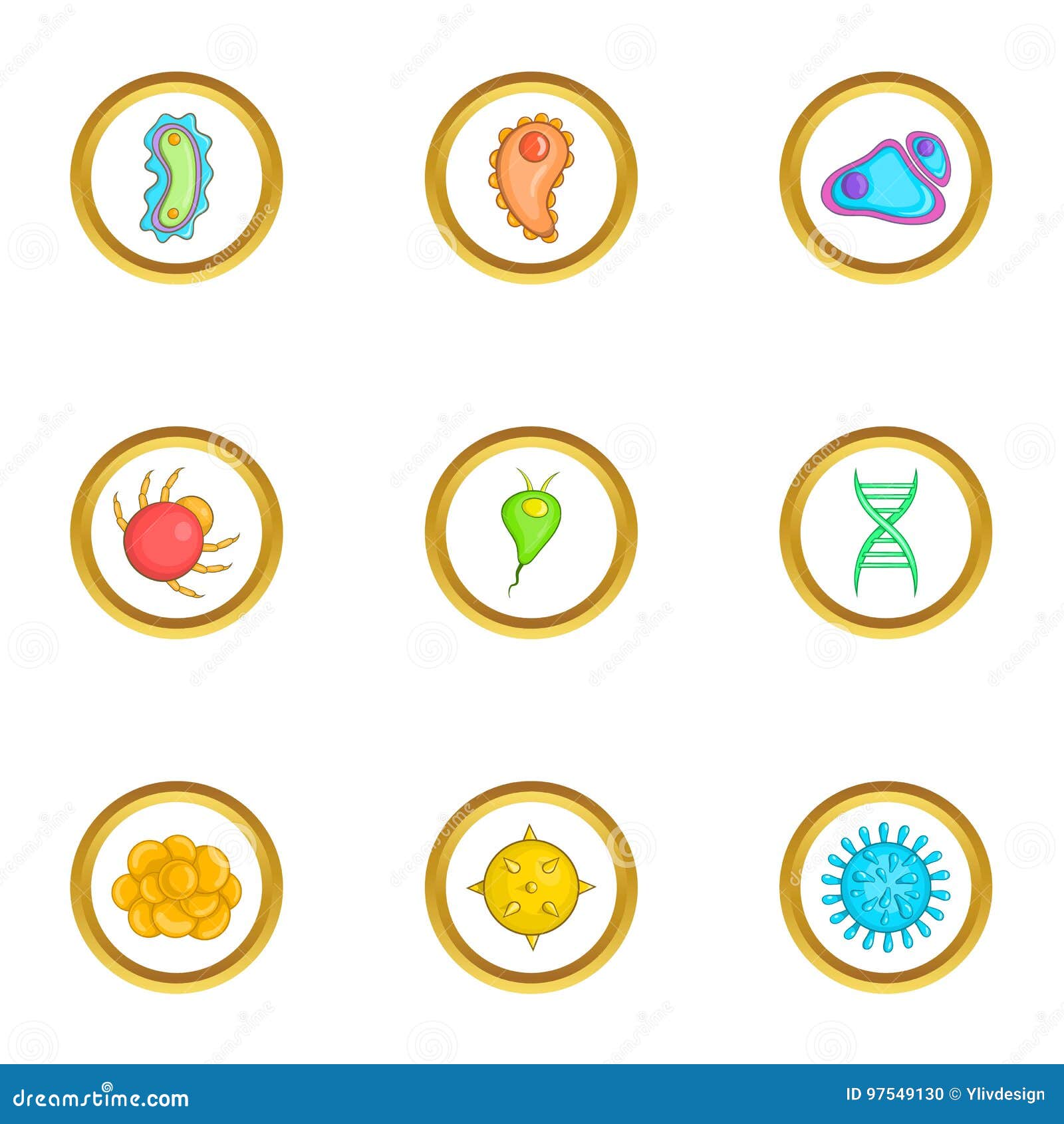 Micro Organism Icons Set, Cartoon Style Stock Vector - Illustration of ...