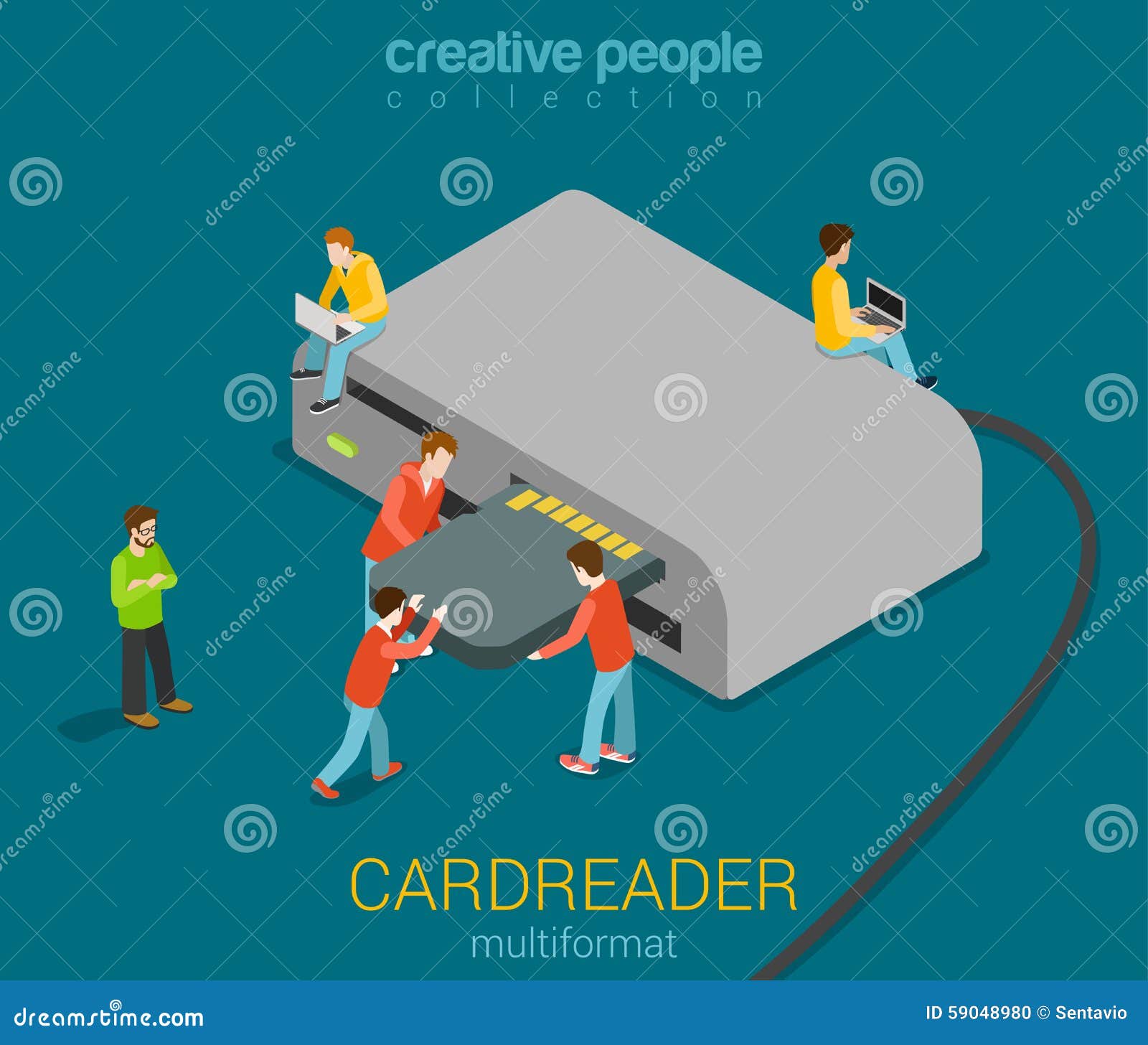 Micro People Stick SD Card into USB Card Reader Stock Vector ...