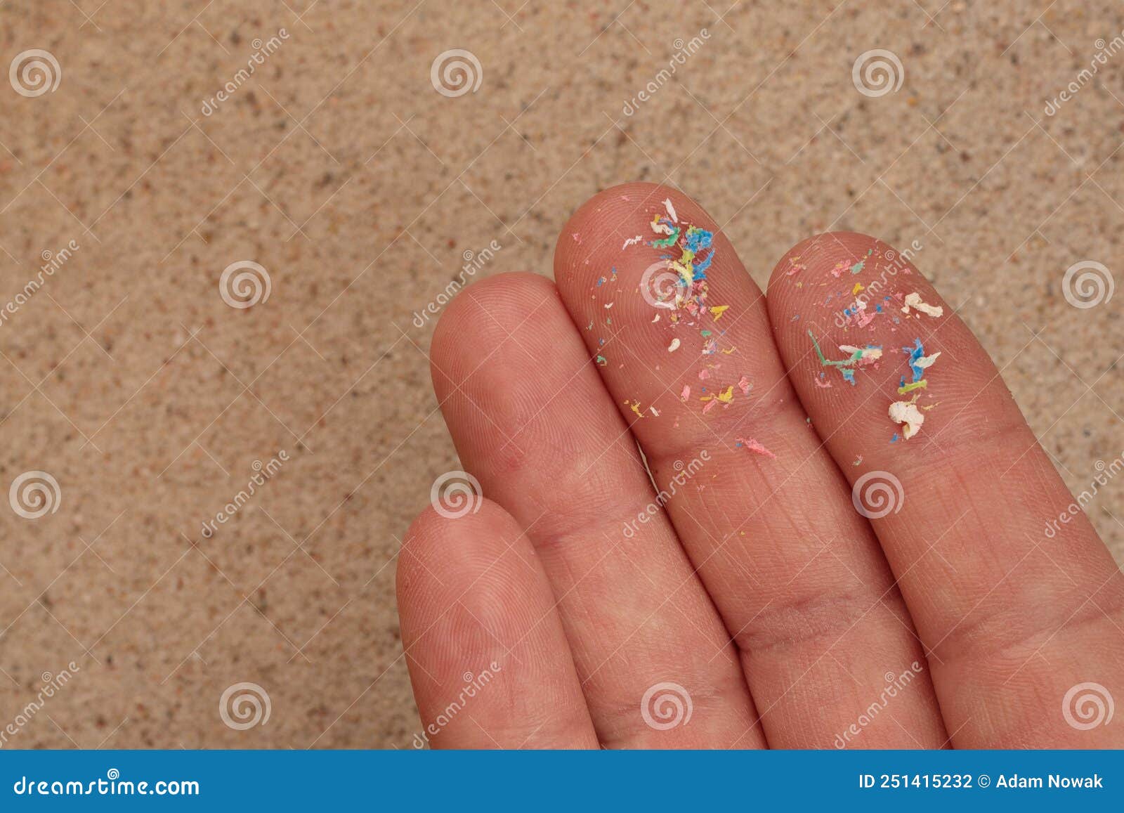 Micro-plastic on the Palm of Your Hand, Top View of the Beach ...