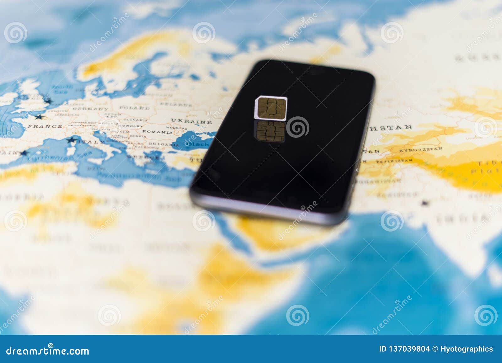 Micro SIM Card and Smartphone on the World Map Stock Photo - Image of ...