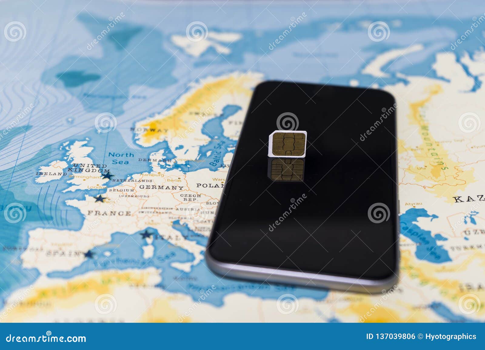 Micro SIM Card and Smartphone on the World Map Stock Photo - Image of ...