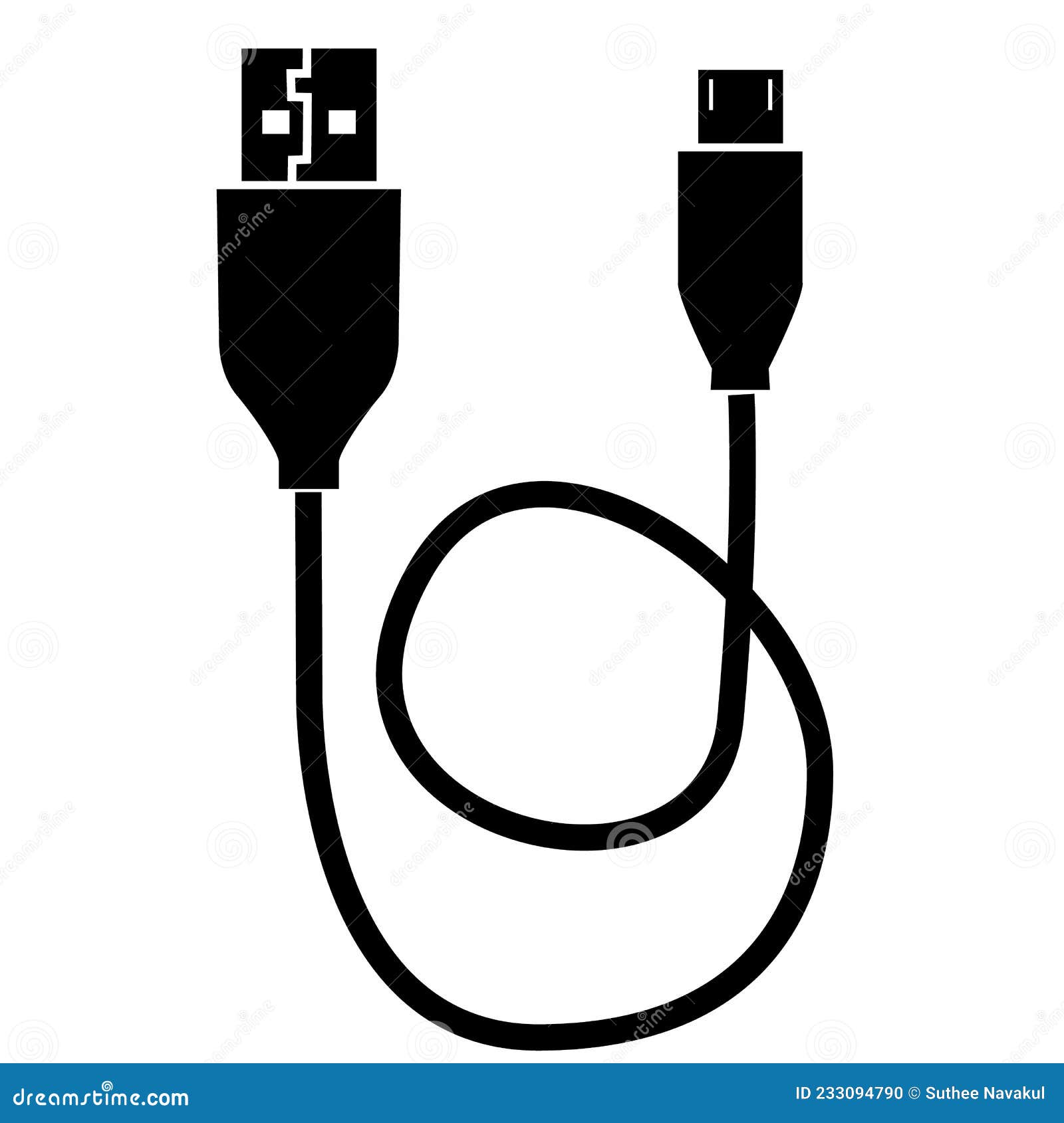 Micro Usb Cable on White Background. Usb Cable Sign. Flat Style Stock ...