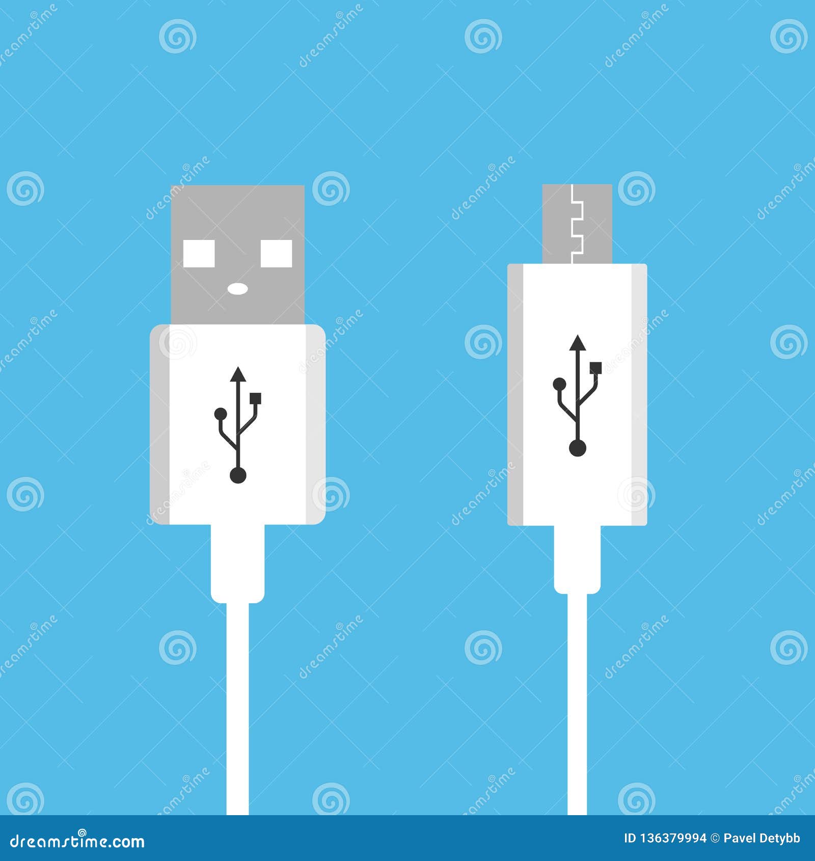 Micro USB Cables. USB Connection. Vector Illustration, Flat Design ...