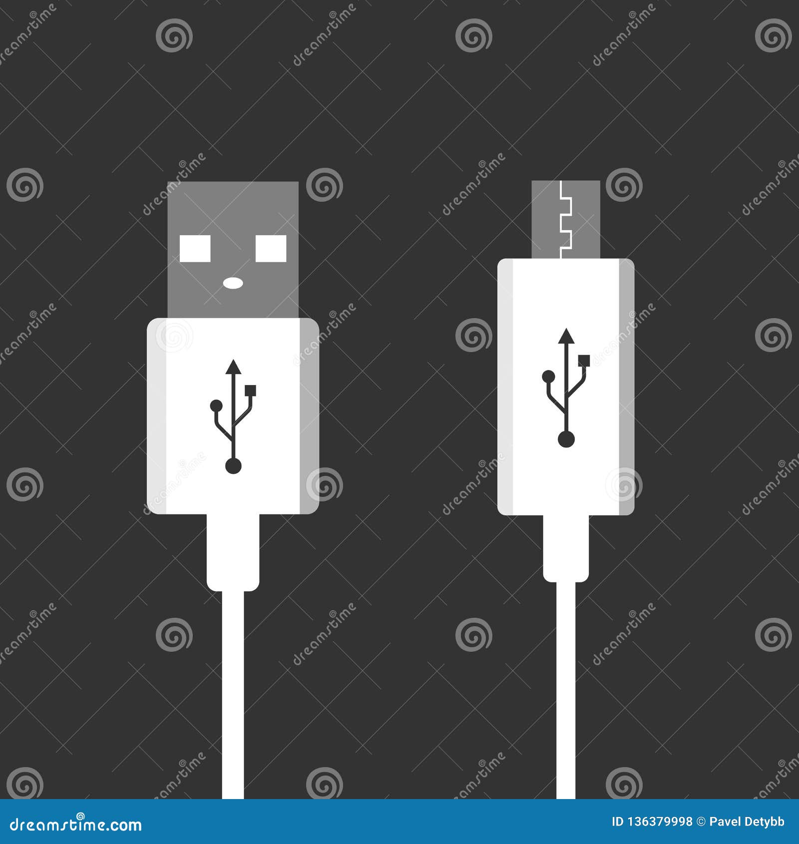 Micro USB Cables. USB Connection. Vector Illustration, Flat Design ...