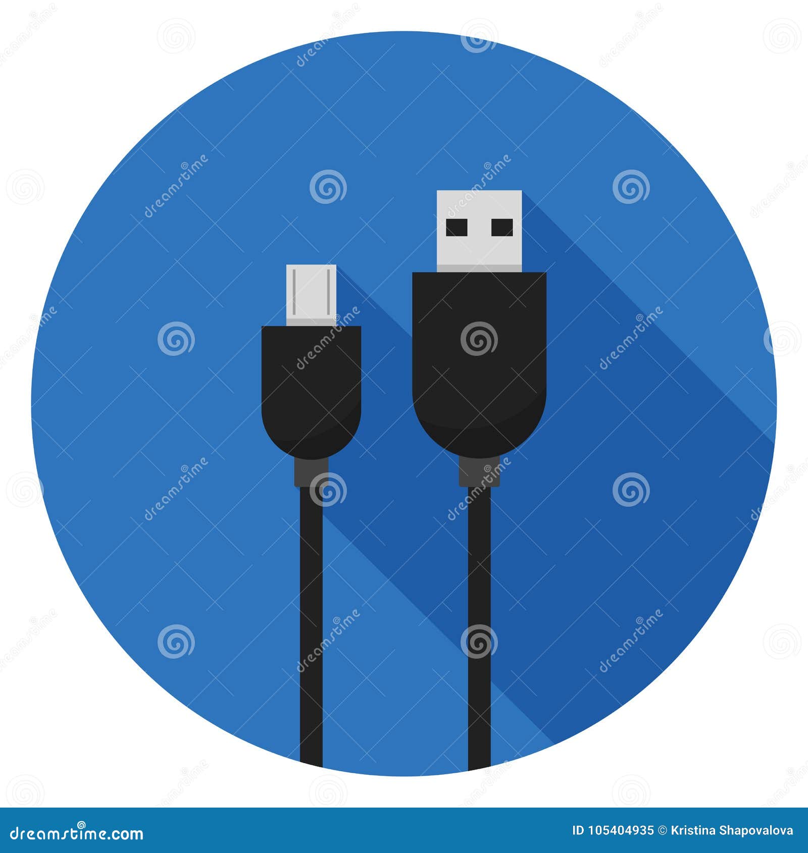 Micro USB Cables Icon in Flat Design. Stock Illustration - Illustration ...