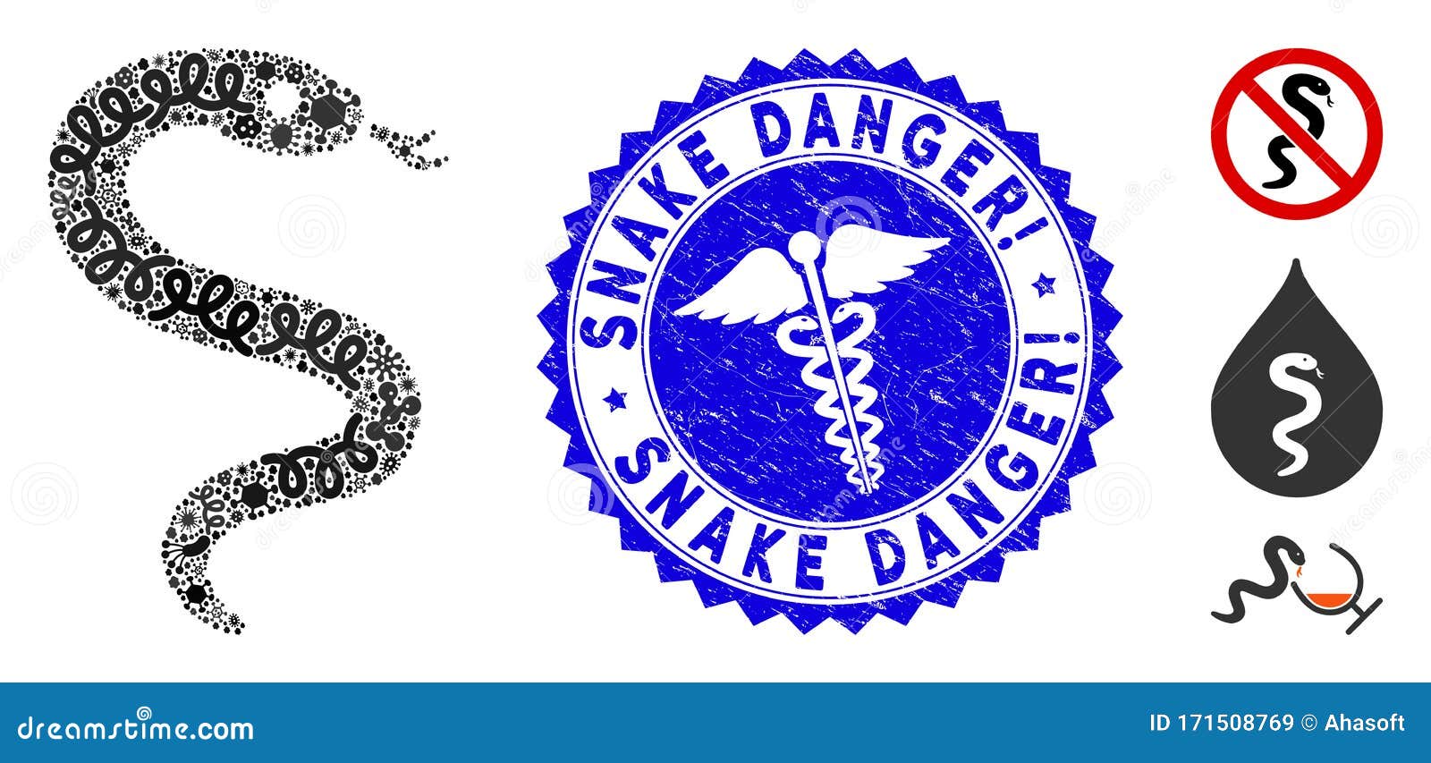 Microbe Mosaic Snake Icon with Doctor Scratched Snake Danger! Seal ...
